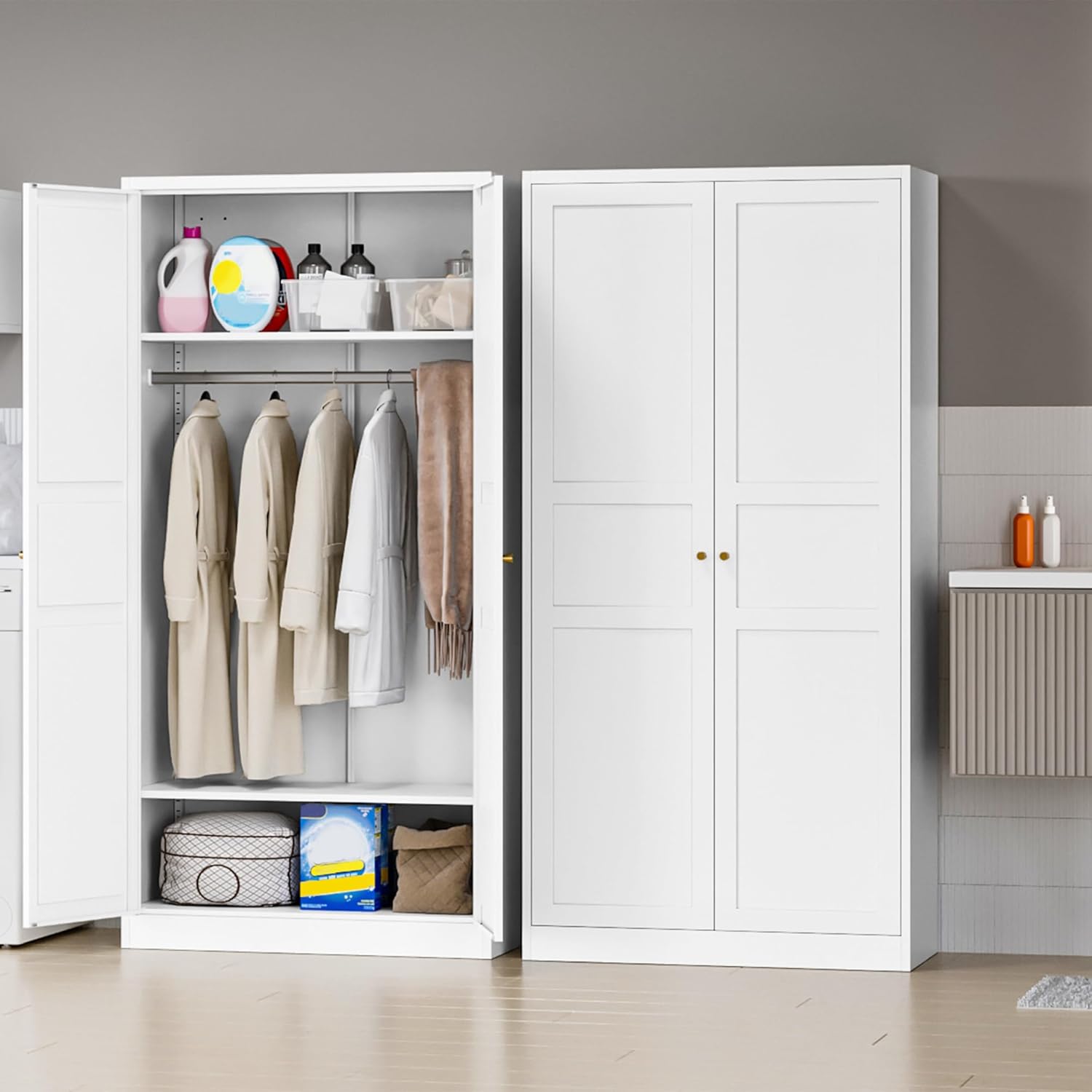 Amazon.com: MIIIKO Wardrobe Closet with 2 Doors, 72" Metal Clothing ...