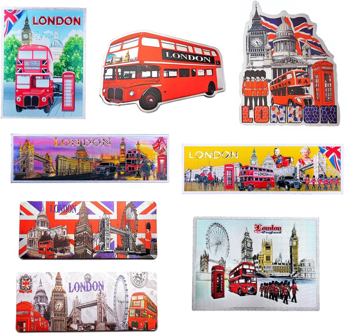 Set of 10 London England Famous Icons Acrylic Foil Fridge Magnets ...