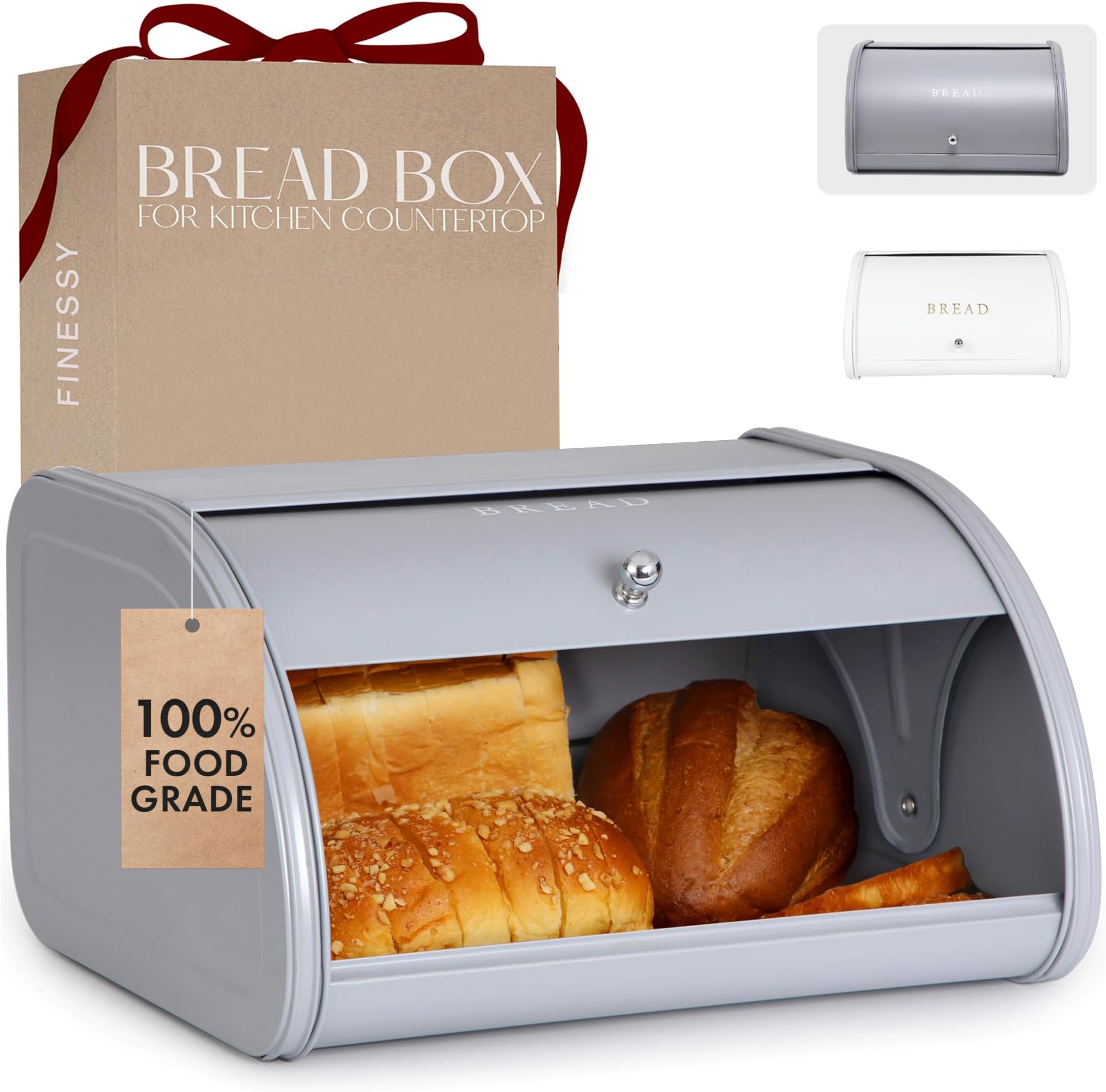 Amazon.com: Oggi Stainless Steel Roll Top Bread Box with Tempered Glass Lid & Jumbo Stainless ...