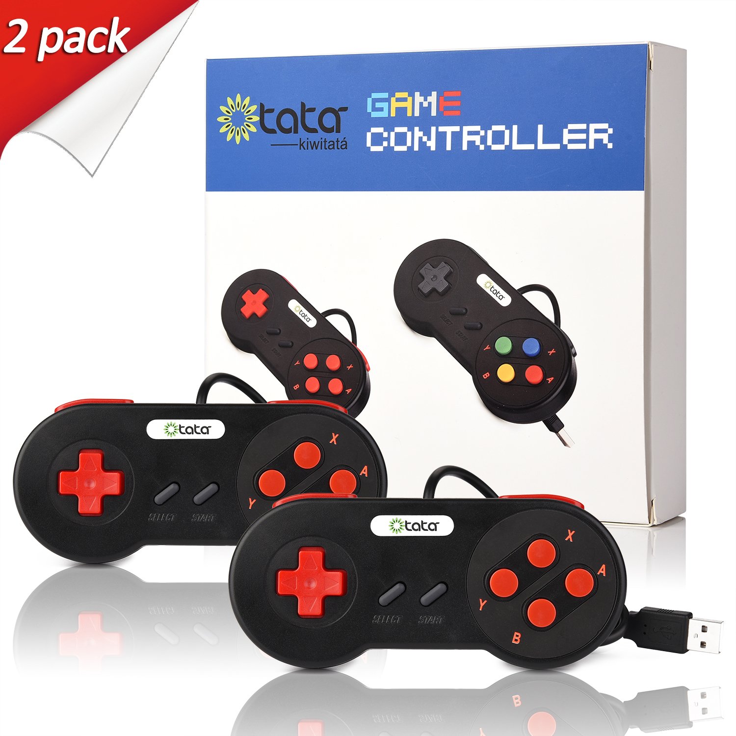 Buy 2 Pack Classic SNES USB Controller, kiwitatá Retro Super SNES USB ...