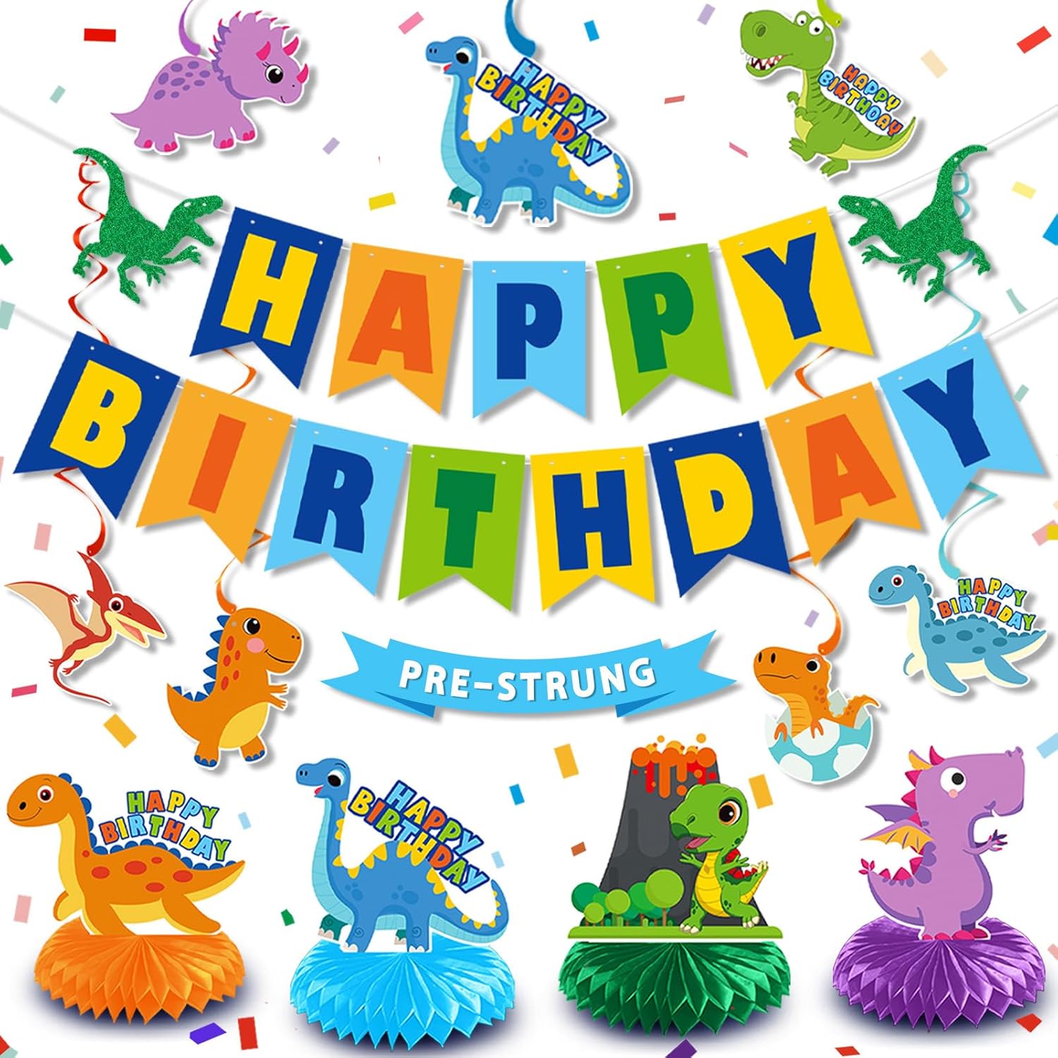 Amazon.com: HTDZZI Dinosaur Birthday Party Supplies, Banner Backdrop ...