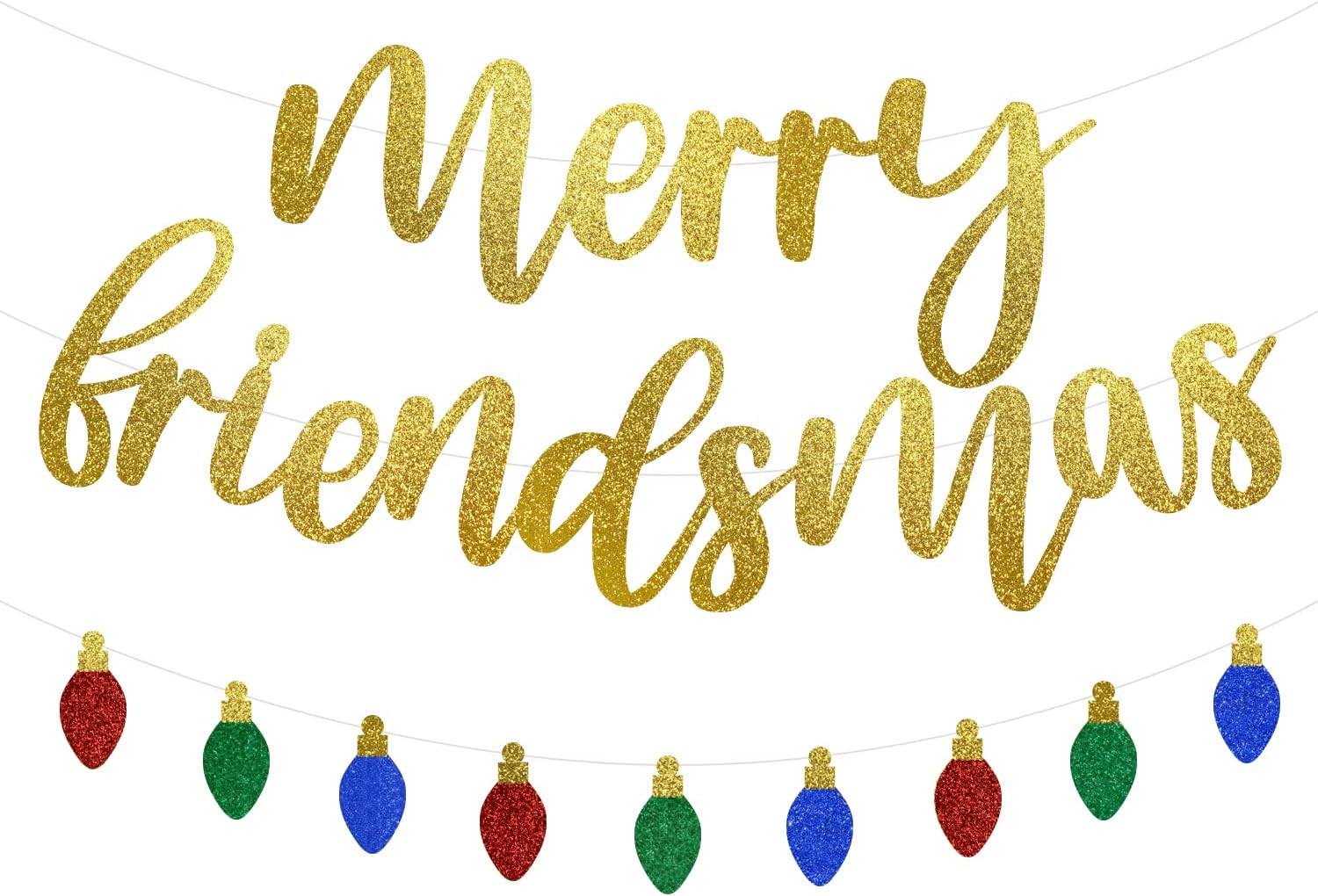 Amazon.com: Merry Friendsmas Banner Glittery Gold with Light Bulb ...