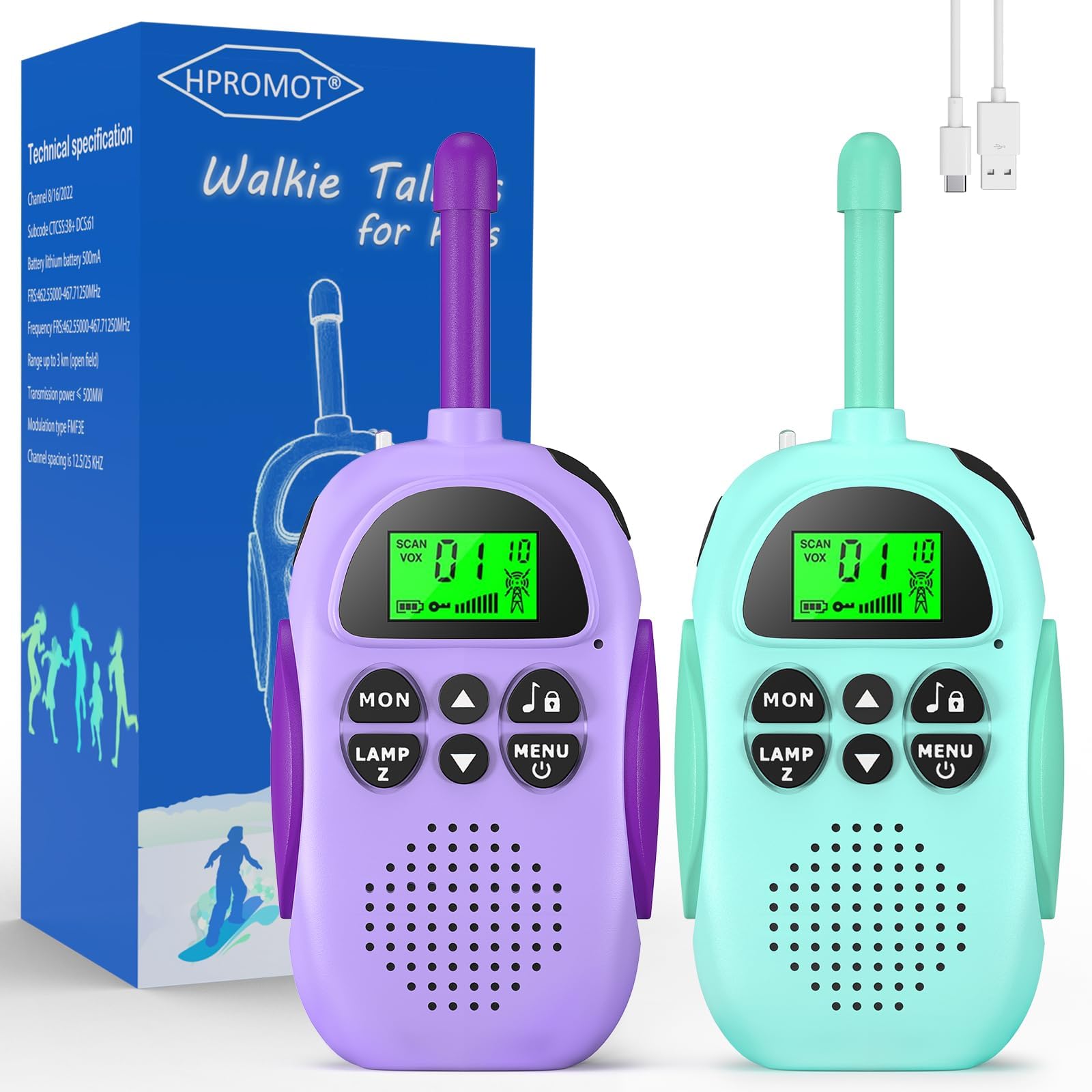 Amazon.com: Walkie Talkies for Kids Rechargeable 2 Pack,3 Miles Long ...