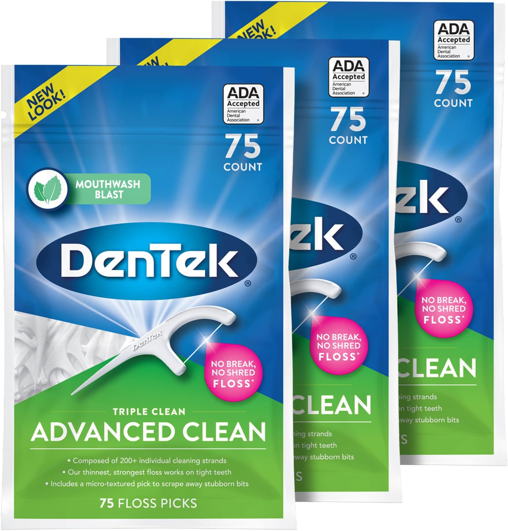 Amazon.com : DenTek Triple Clean Advanced Clean Floss Picks, No Break ...