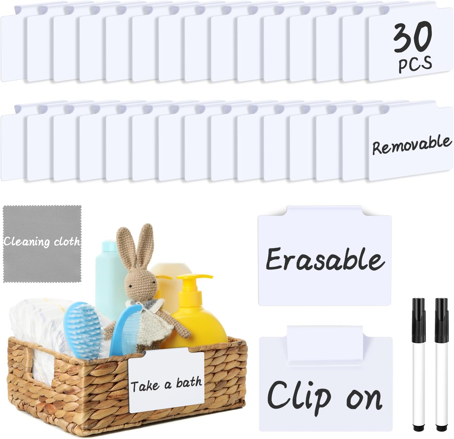 Amazon.com : Plastic Basket Bin Label Clip on Removable Basket Label ...