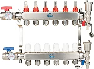 WHK Pex Manifold with Valves 6 Loop Stainless Steel Floor Heat Manifold ...