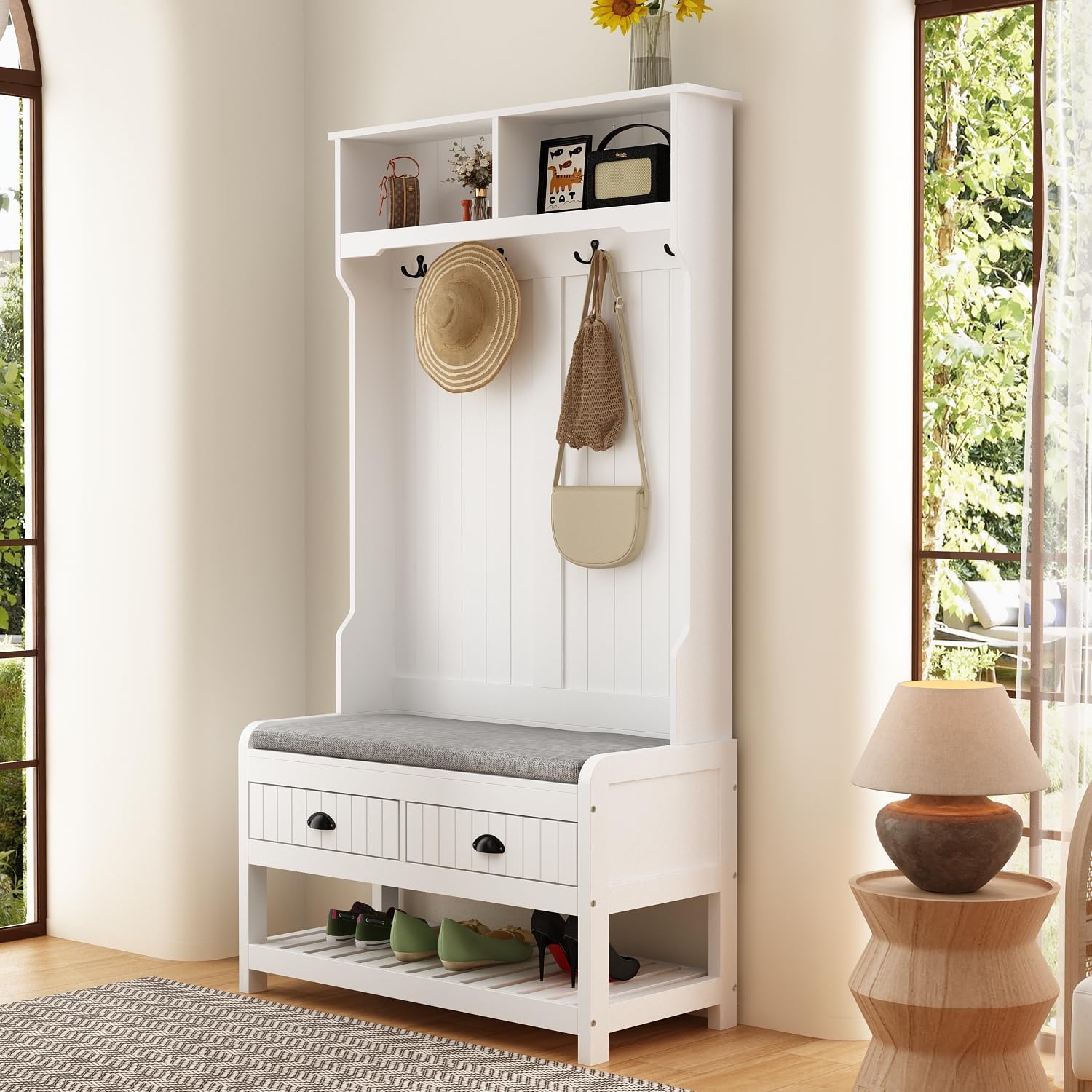 Amazon.com: WOODTIME Hall Tree with Bench and Shoe Storage, Multi ...