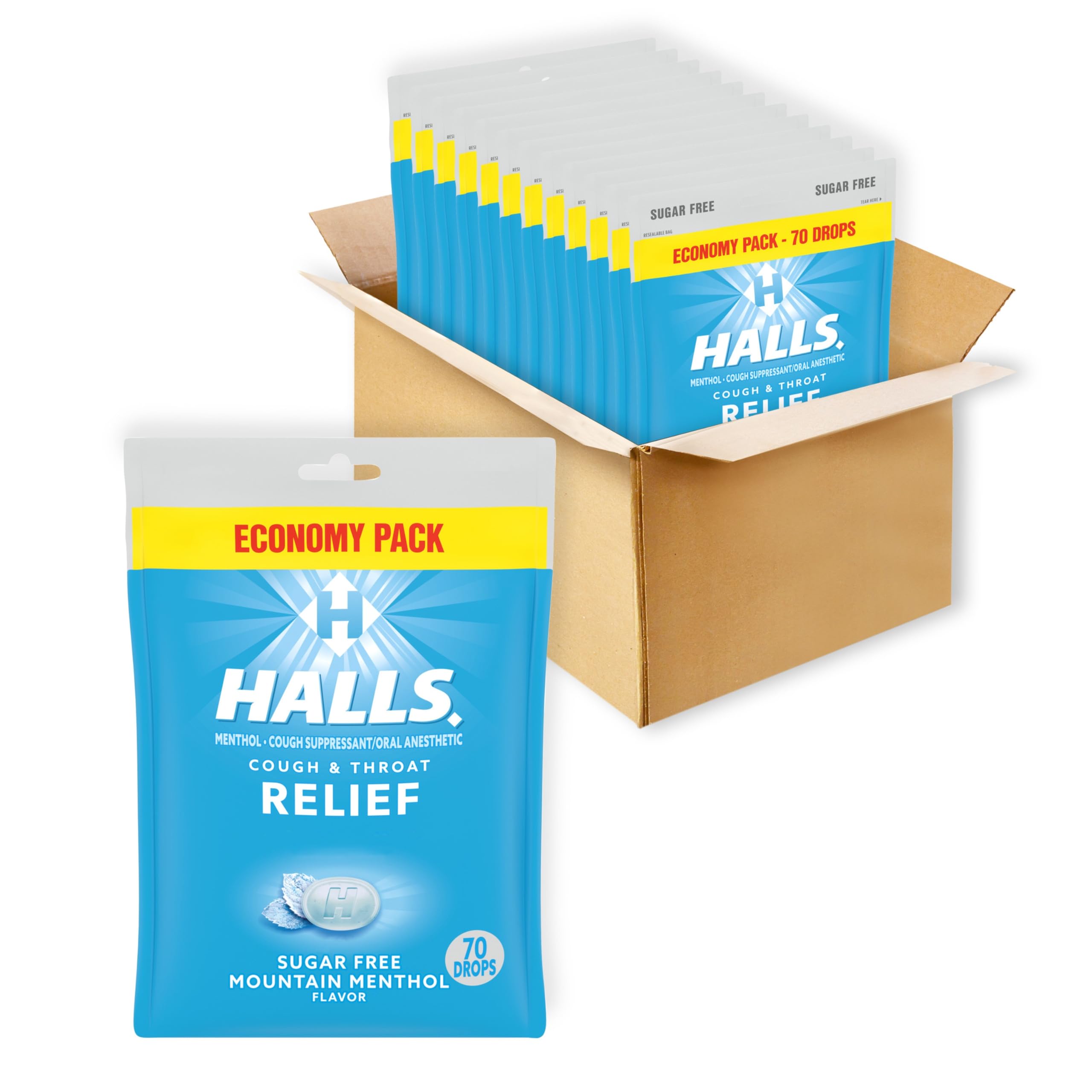 Amazon.com : HALLS Relief Mountain Menthol Sugar Free Cough Drops ...