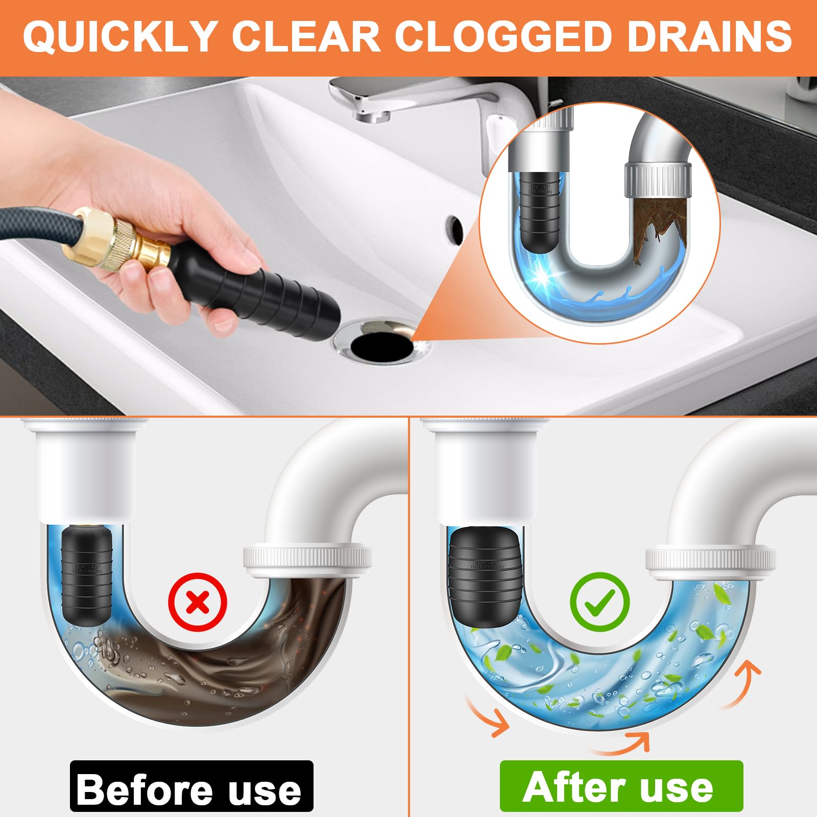 Snapklik.com : 3PCS Drain Bladder Kit,Drain Cleaning Bladder Fits 1 To ...