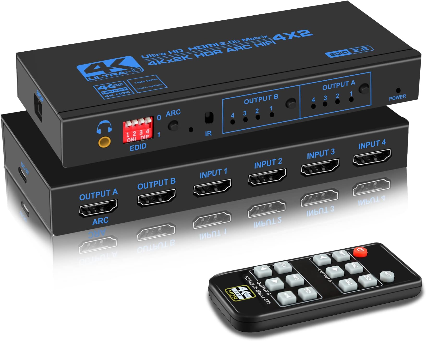 Amazon.com: HDMI Matrix Switch 4x2, 4K HDMI Matrix Switcher Splitter 4 ...