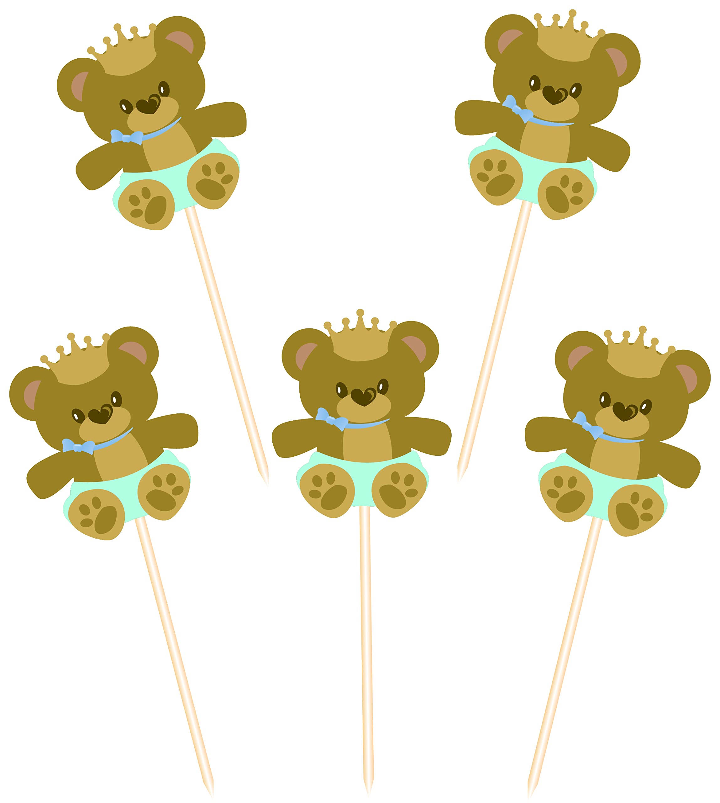 48pcs Bear Cupcake Toppers Blue Teddy Bear Themed Cake Toppers ...