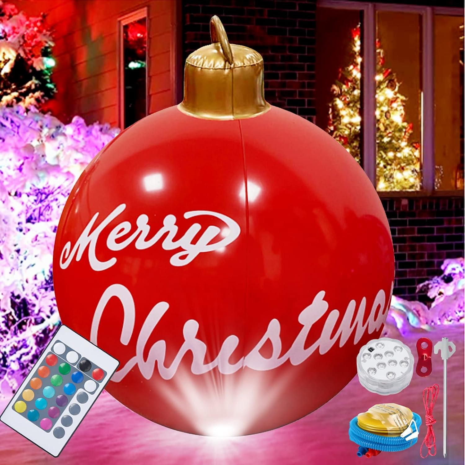 Amazon.com: Light Up PVC Inflatable Christmas Ball Giant Christmas ...
