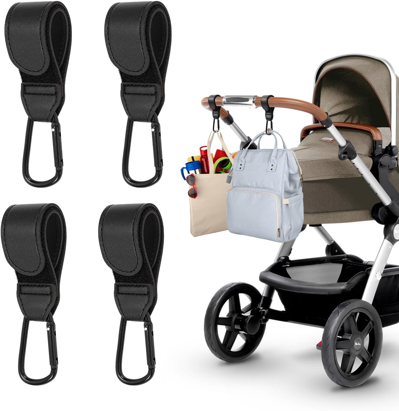 Buggy Clips, 4 Pcs Pram Clips, Adjustable Black Pram Hooks for Bags ...
