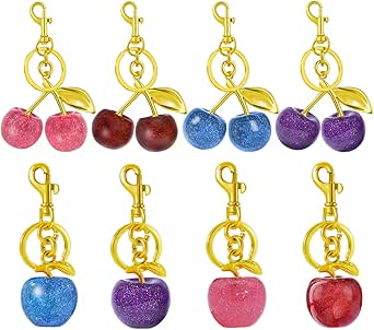 Bling Cherry Bag Purse Charm Set Cute 8 pcs Glitter Cherry Keychain for ...