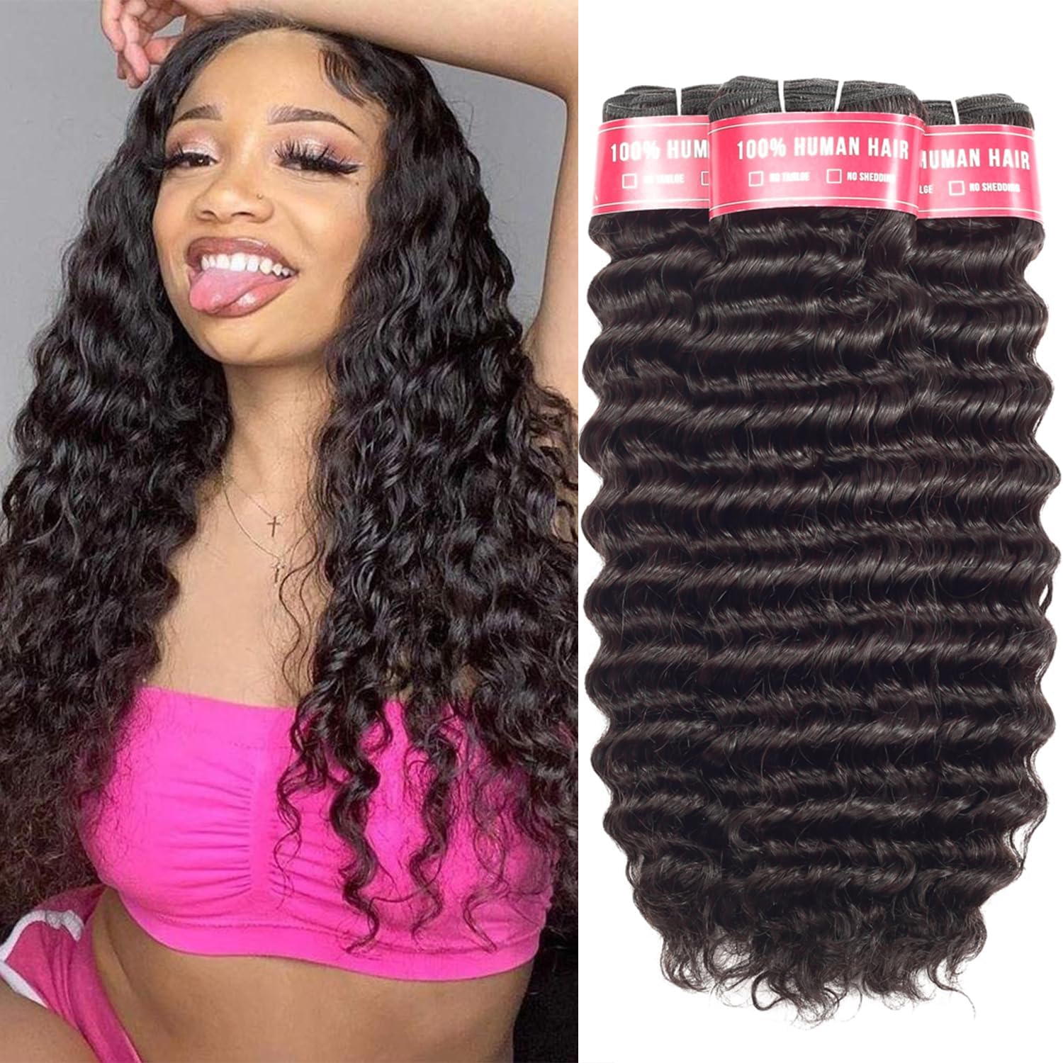 Amazon.com : Deep Wave Human Hair Bundles 20 22 24 Inch 100% ...