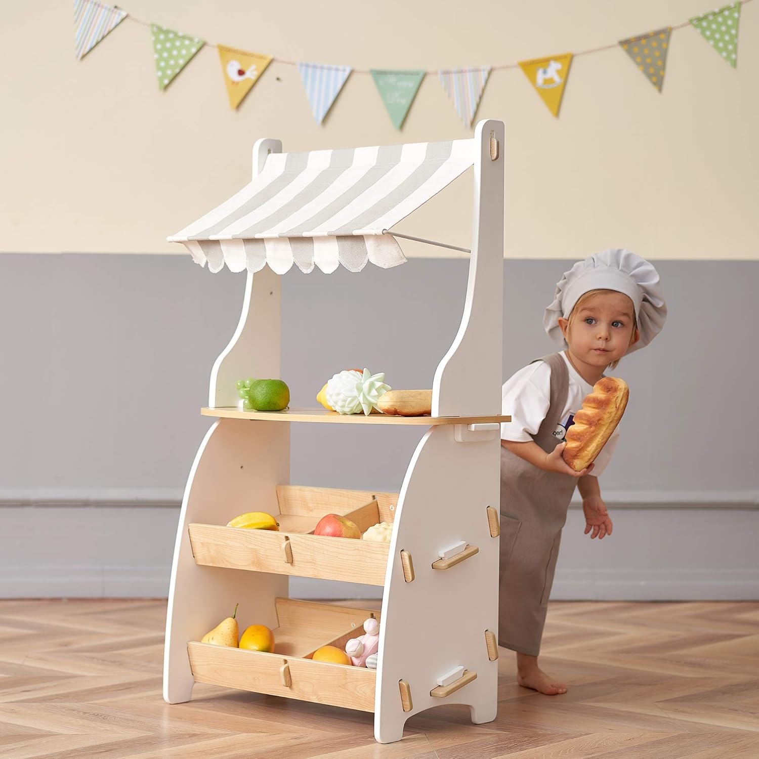 Hooga Wooden Toy Shop, Kids Role Play Shop Market Stand With Realistic ...