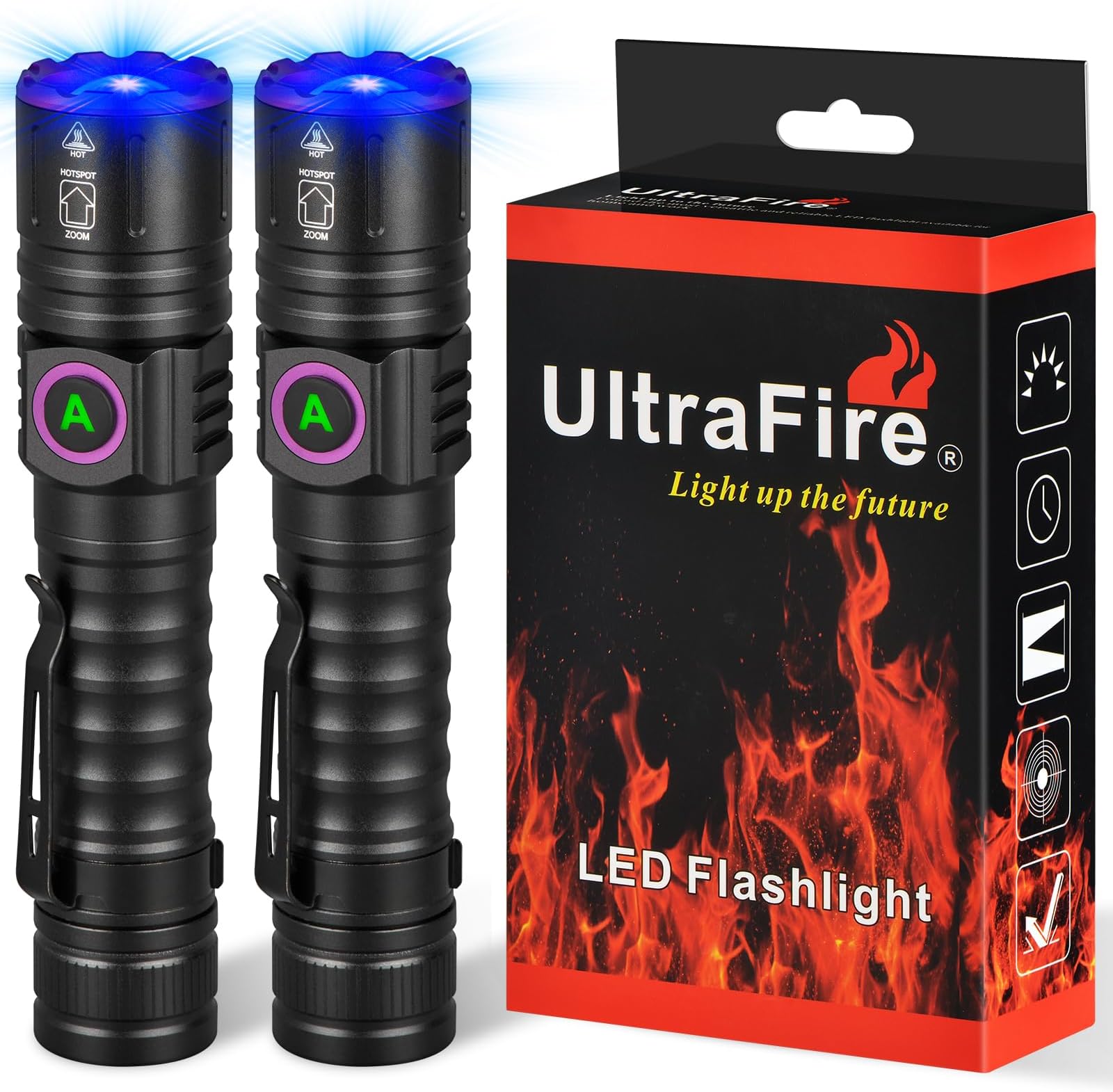 ULTRAFIRE Powerful 365nm UV Flashlight - Rechargeable LED Blacklight ...