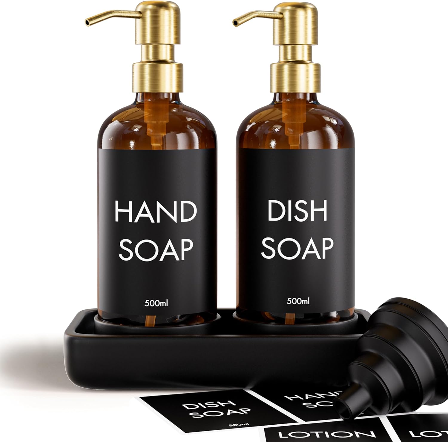 Amazon.com: Kitchen Soap Dispenser Set With Tray - x2 Non-Slip Amber ...