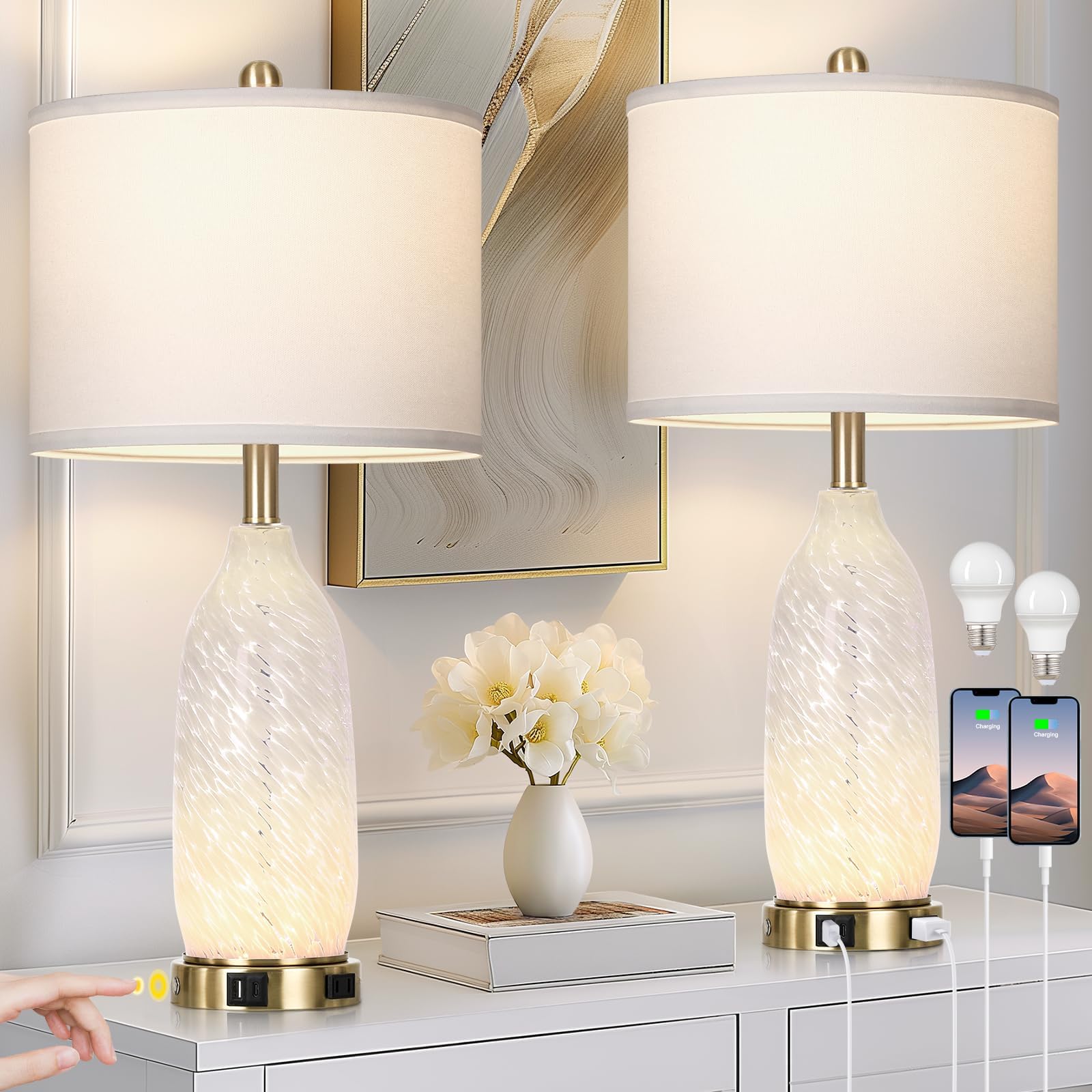 Rinweey 26" Modern Clear Glass Table Lamps Set of 2,Nightstand Lamp ...