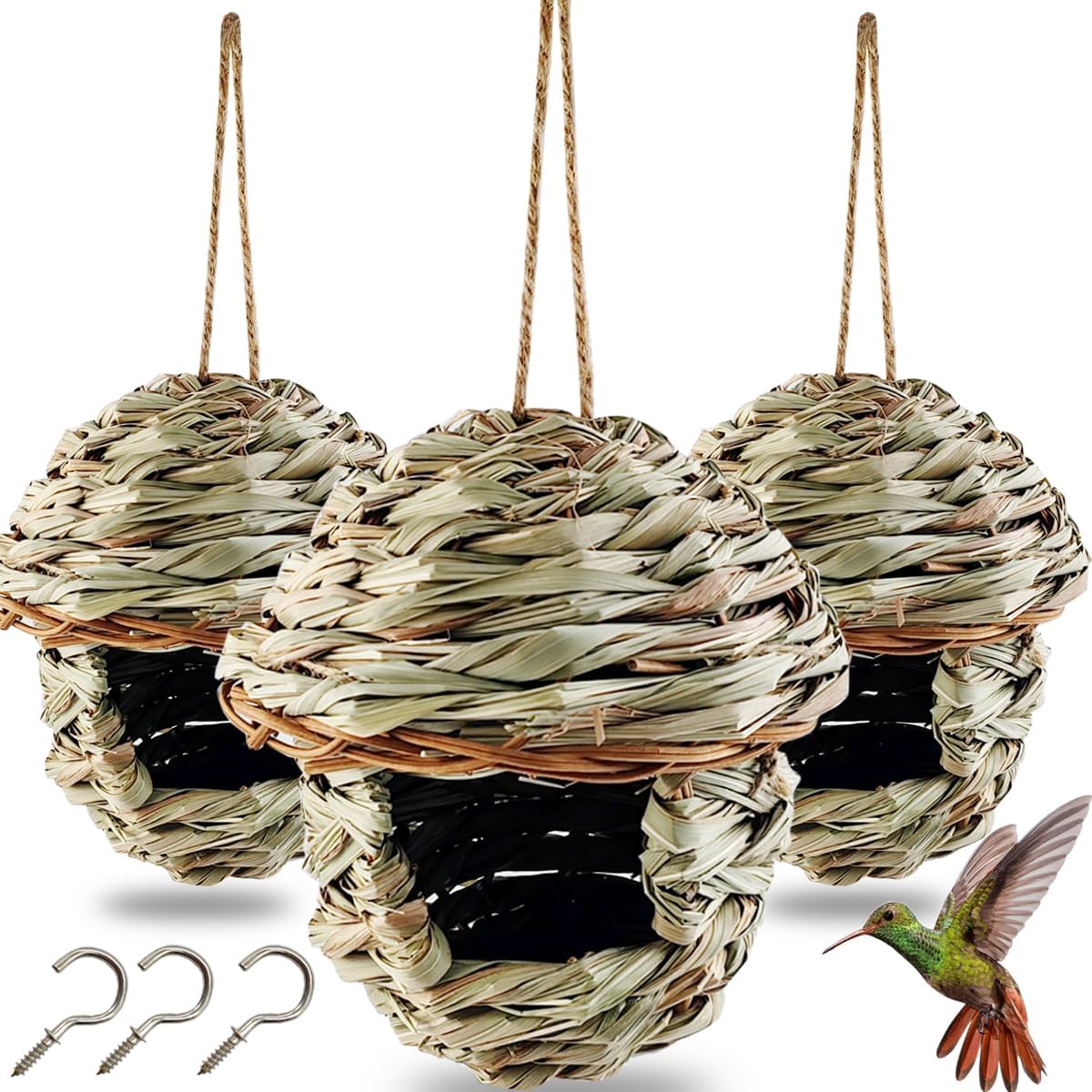 Amazon.com: TIHOOD 3PCS Hummingbird House, Hand Woven Bird Nest for ...