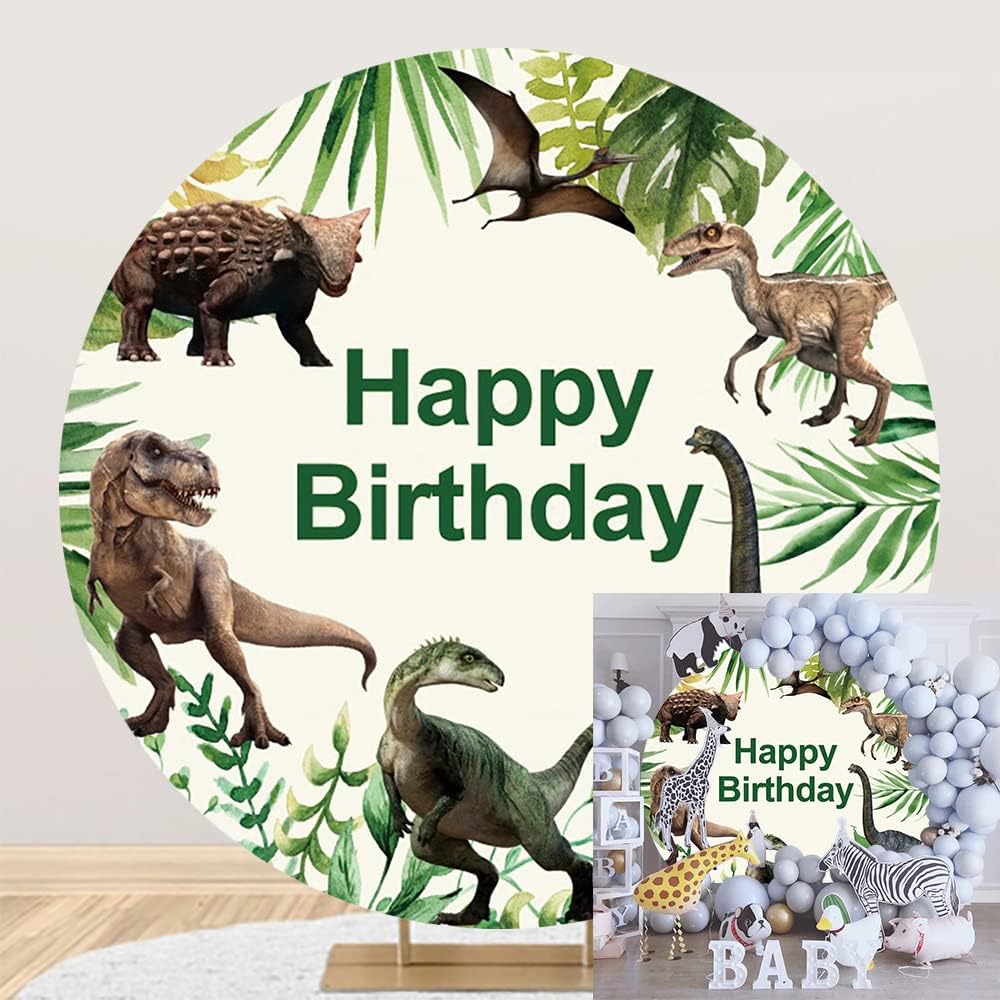 Amazon.com : OERJU 7.5x7.5ft Dinosaur Round Backdrop Cover Dinosaur ...