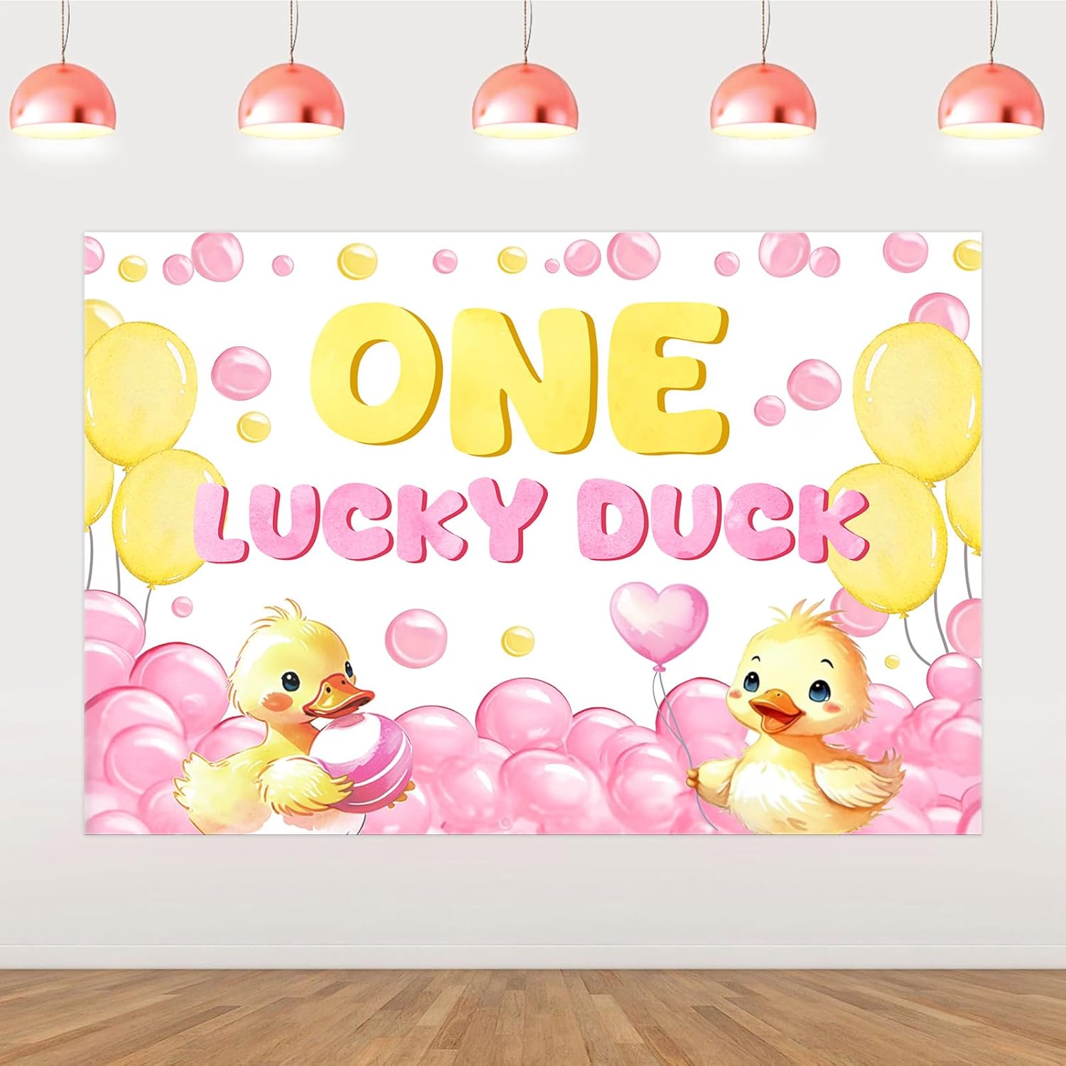 Amazon.com : One Lucky Duck Backdrop Duck First Birthday Decorations ...
