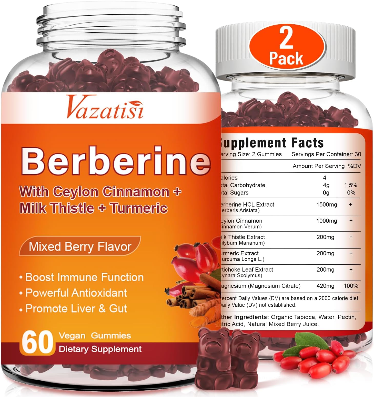 Amazon.com: Kind Nature 1000mg Berberine Gummies - Sugar Free Natural ...