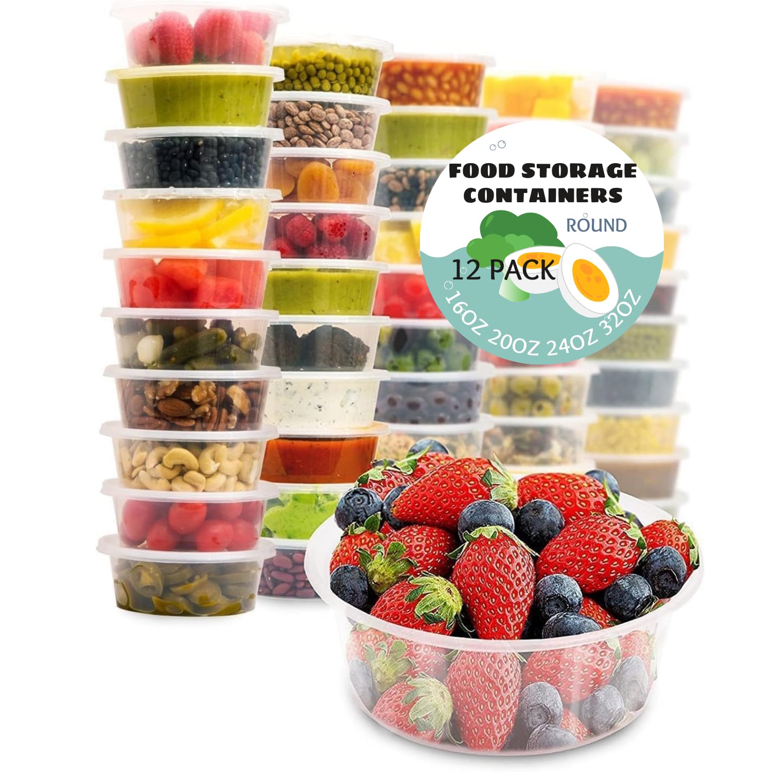 Amazon.com: 12 Pack 24 oz Food Storage Containers with Lids BPA-Free ...