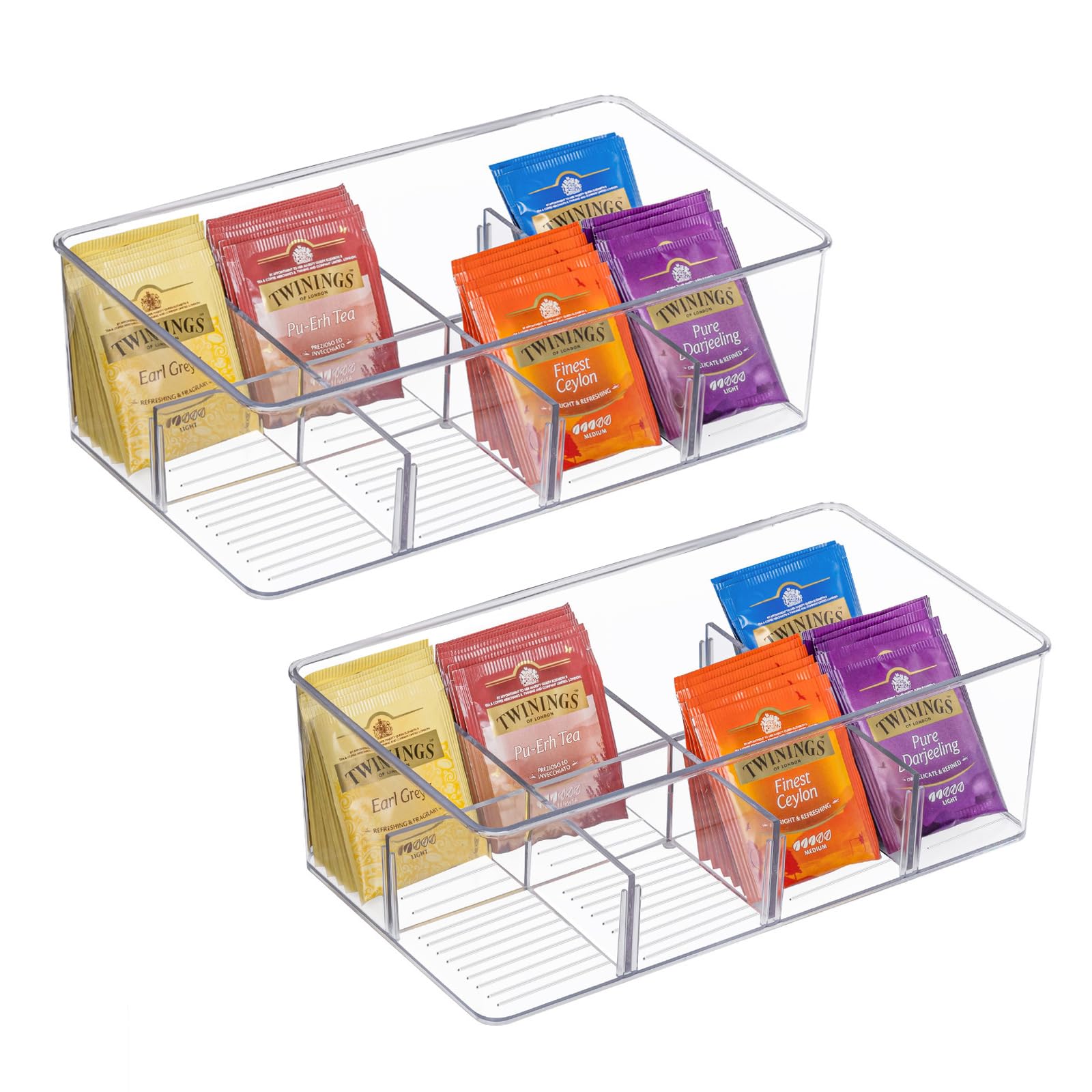 YAYODS Set of 2 Tea Box Organiser, Plastic Clear Teabag Storage Box ...
