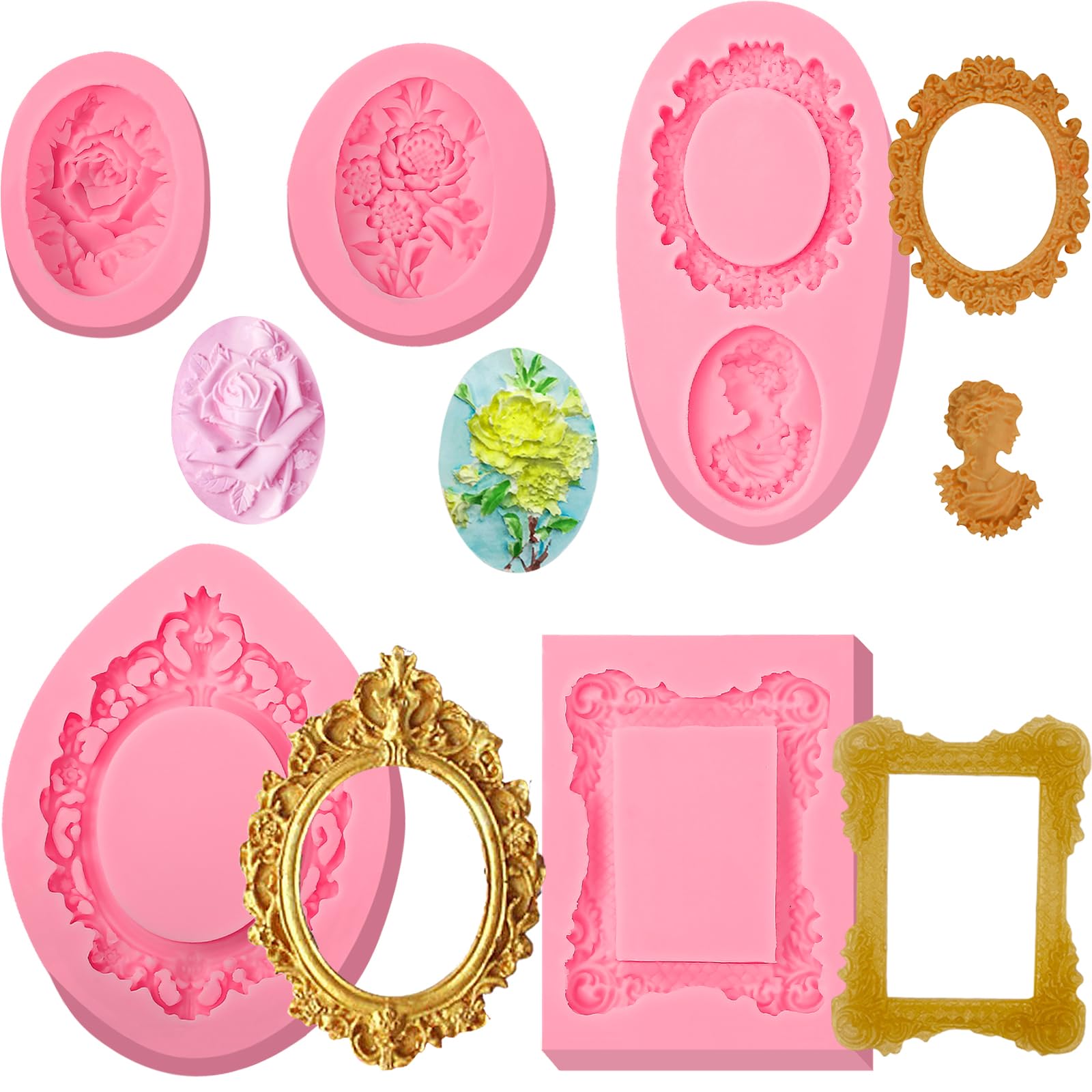 Amazon.com: IKOJING Baroque Frame Fondant Molds 5 Pack, Mini Photo ...