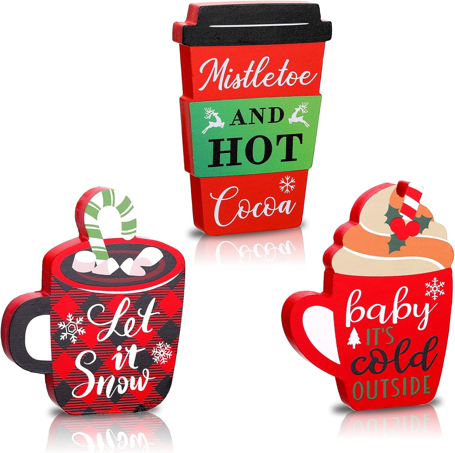 Amazon.com: 3 Pieces Christmas Wooden Block Signs Xmas Coffee Wood ...