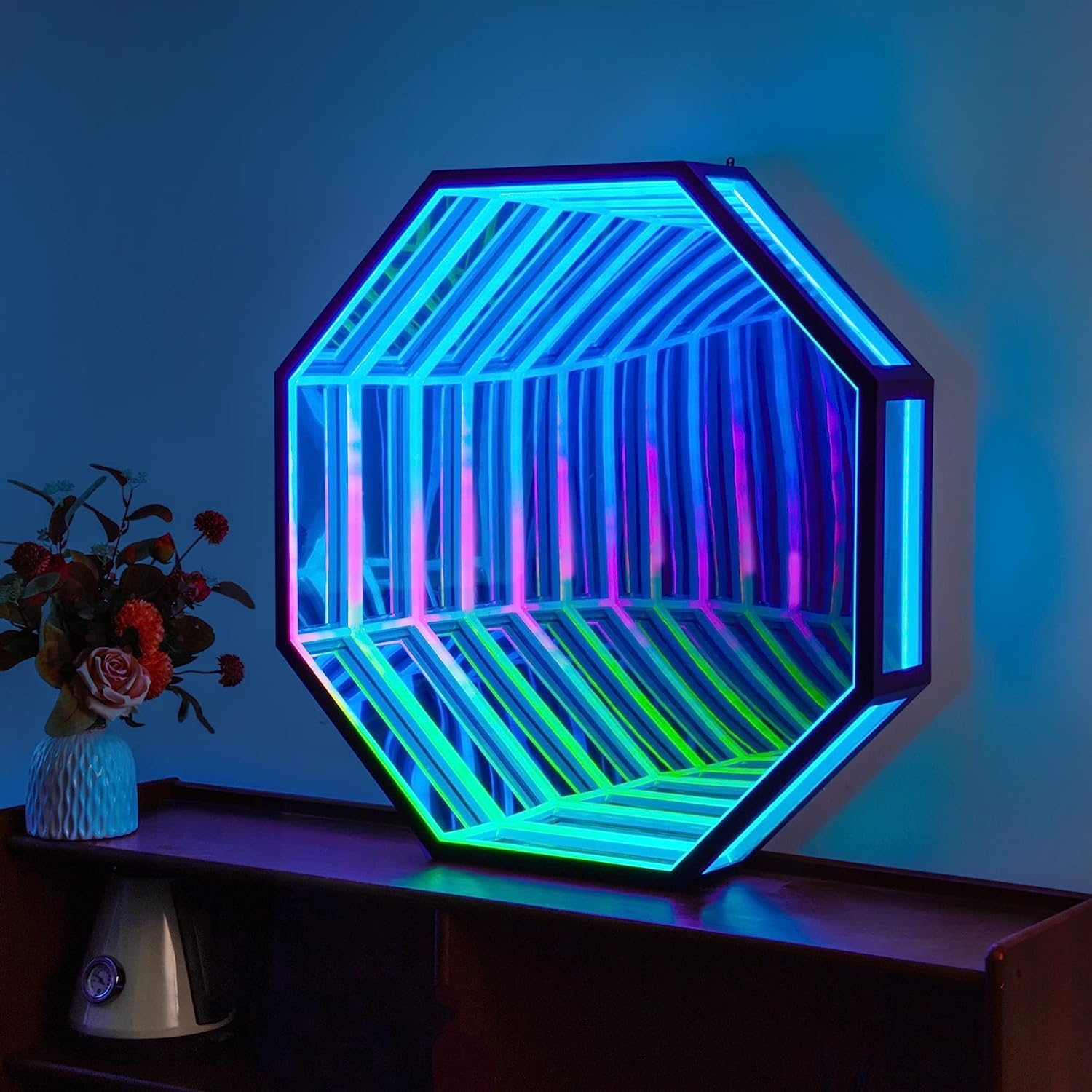 MNBVH Infinity Lamp Tunnel Mirrors for Wall,RGB Color Changing Wall Art ...