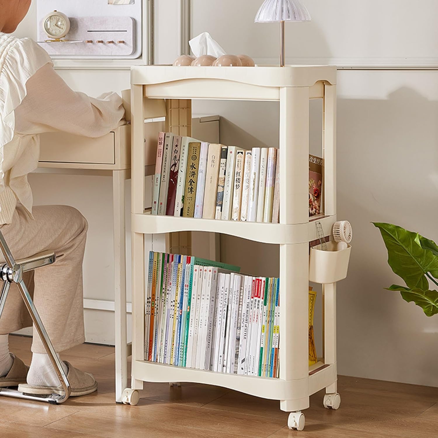 Amazon.com: UVCMDUI 2 Tier Movable Bookshelf Cart on Wheels, Small ...