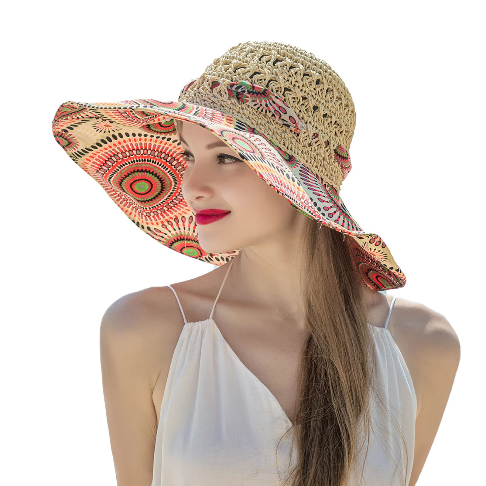 Tandarui Sun Beach Hats for Women, Women's Sun Hat Folding UV ...