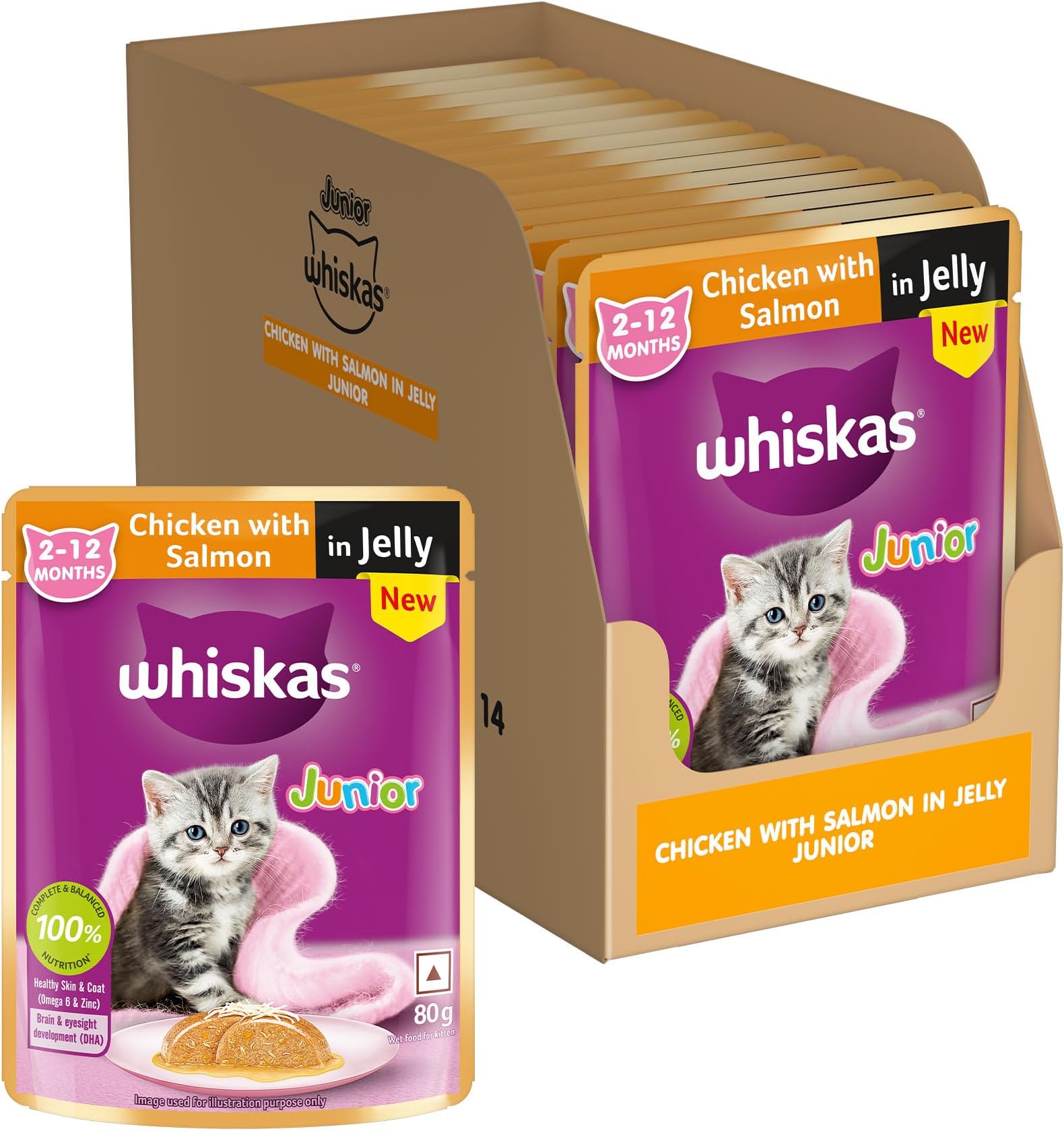 Whiskas Junior Kitten (2-12 Months) Wet Cat Food, Chicken with Salmon ...