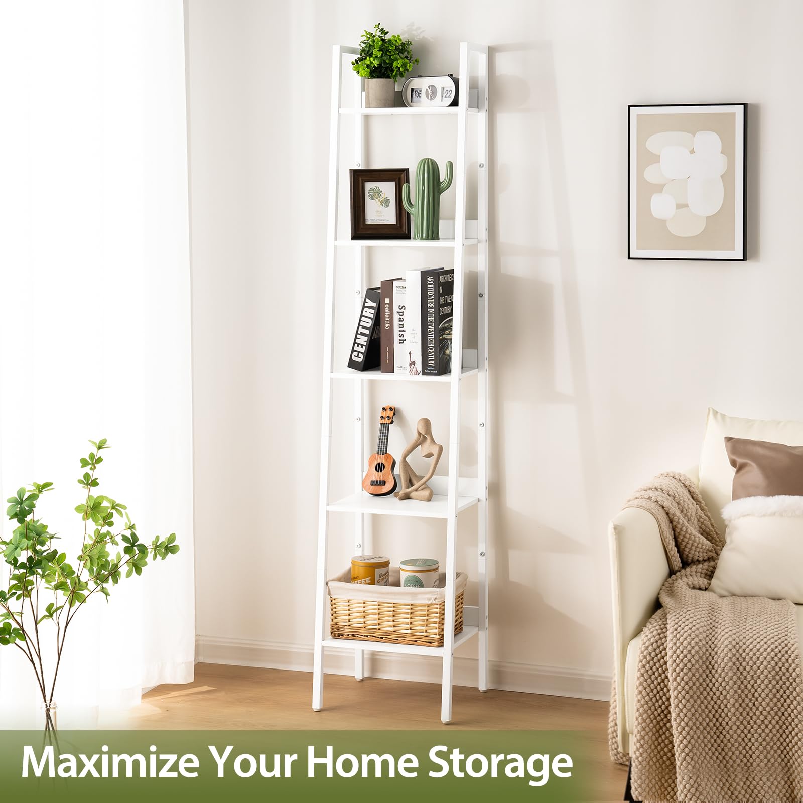 Snapklik.com : Ladder Shelf, 5 Tier Tall Ladder Bookshelf Corner Shelf ...