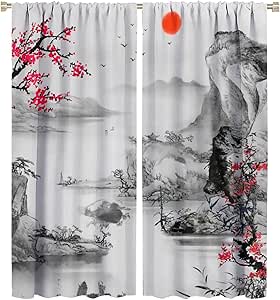 Amazon.com: SHElifestyle Asian Window Curtains, Red Plum Blossom Branch ...
