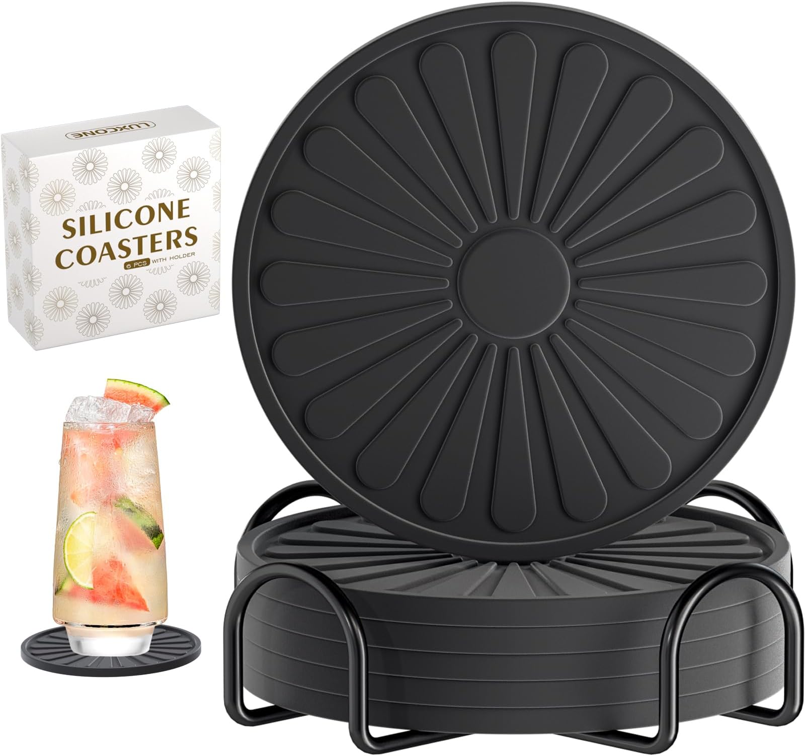 Amazon.com: Silicone Coasters Set of 6 with Holder,Silicone Cup Holder ...