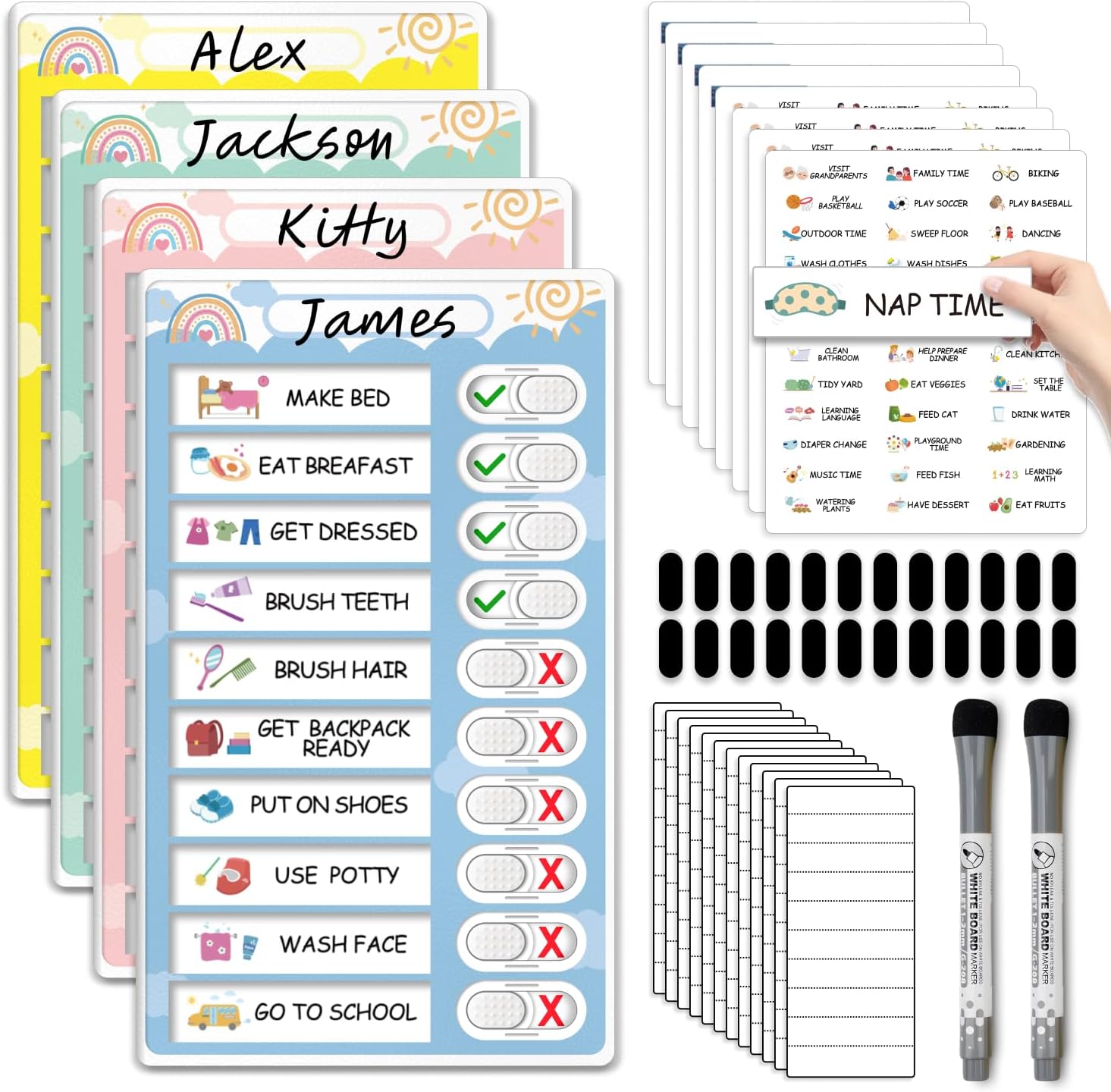 Amazon.com: 4 in 1 Namable Chore Chart for Kids, Dry Erase Morning ...