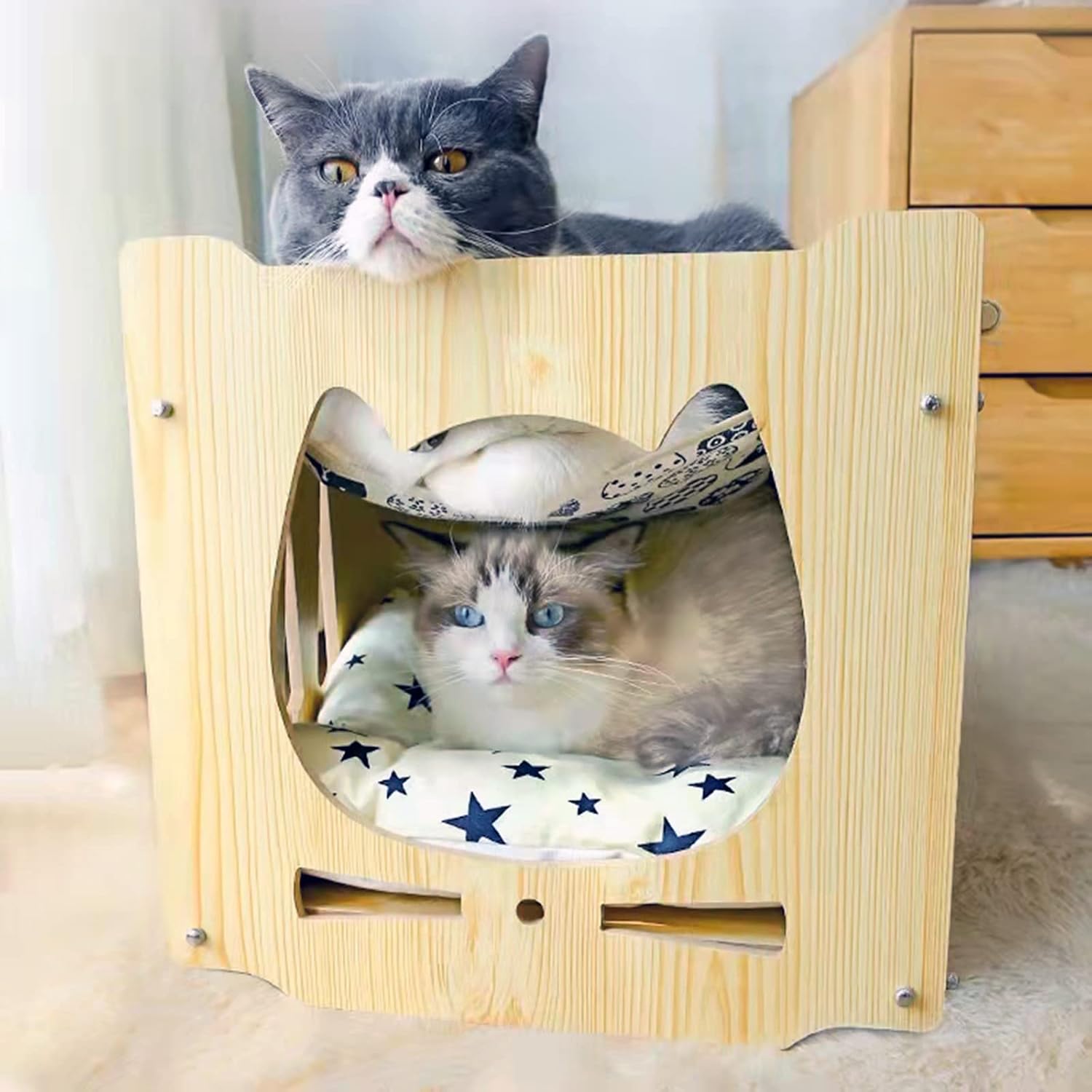 TAME Stackable Wooden Cat House Condos for Indoor Cats,Cube Splicing ...