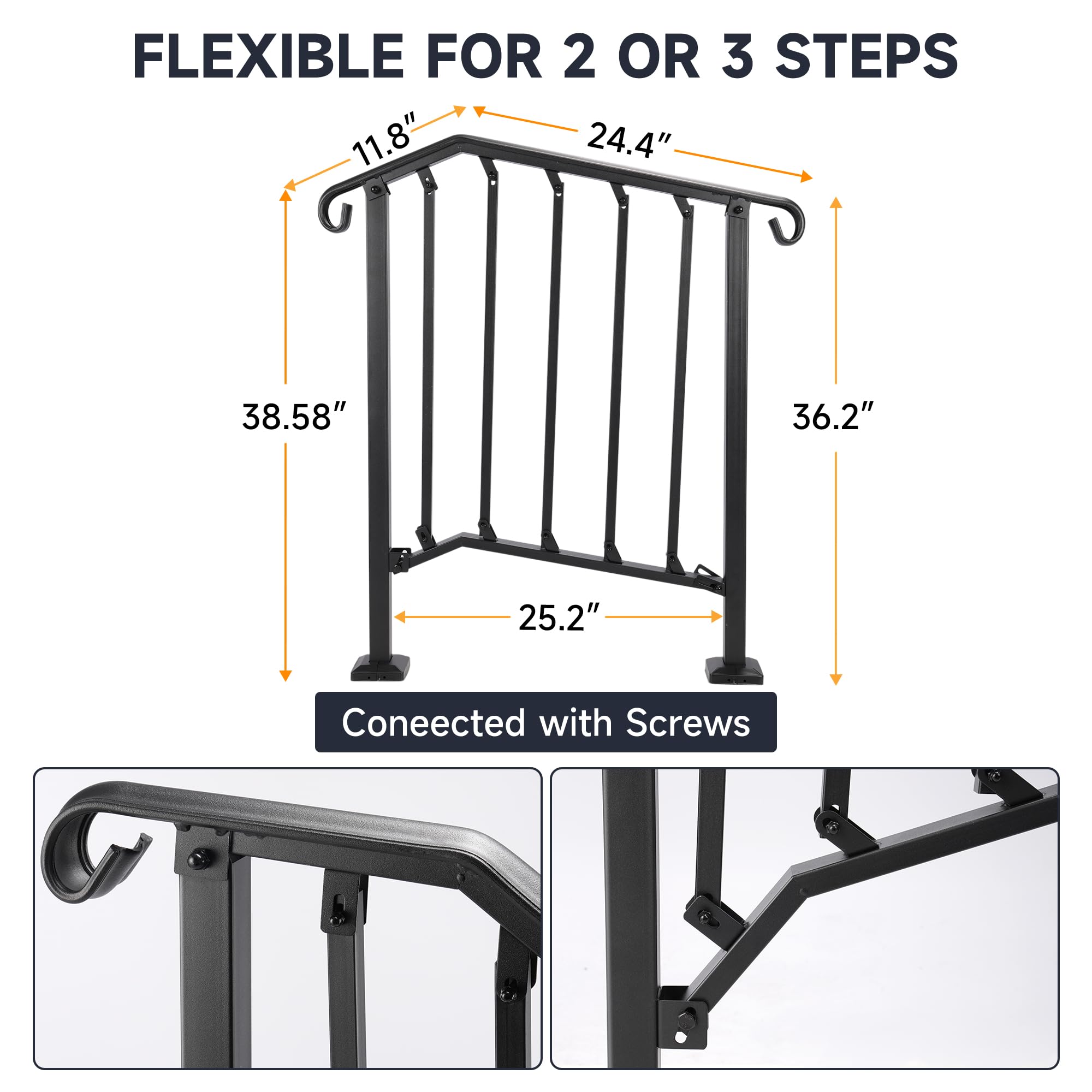 Snapklik.com : Outdoor Handrails - Fit 2 Or 3 Steps, Wrought Iron ...