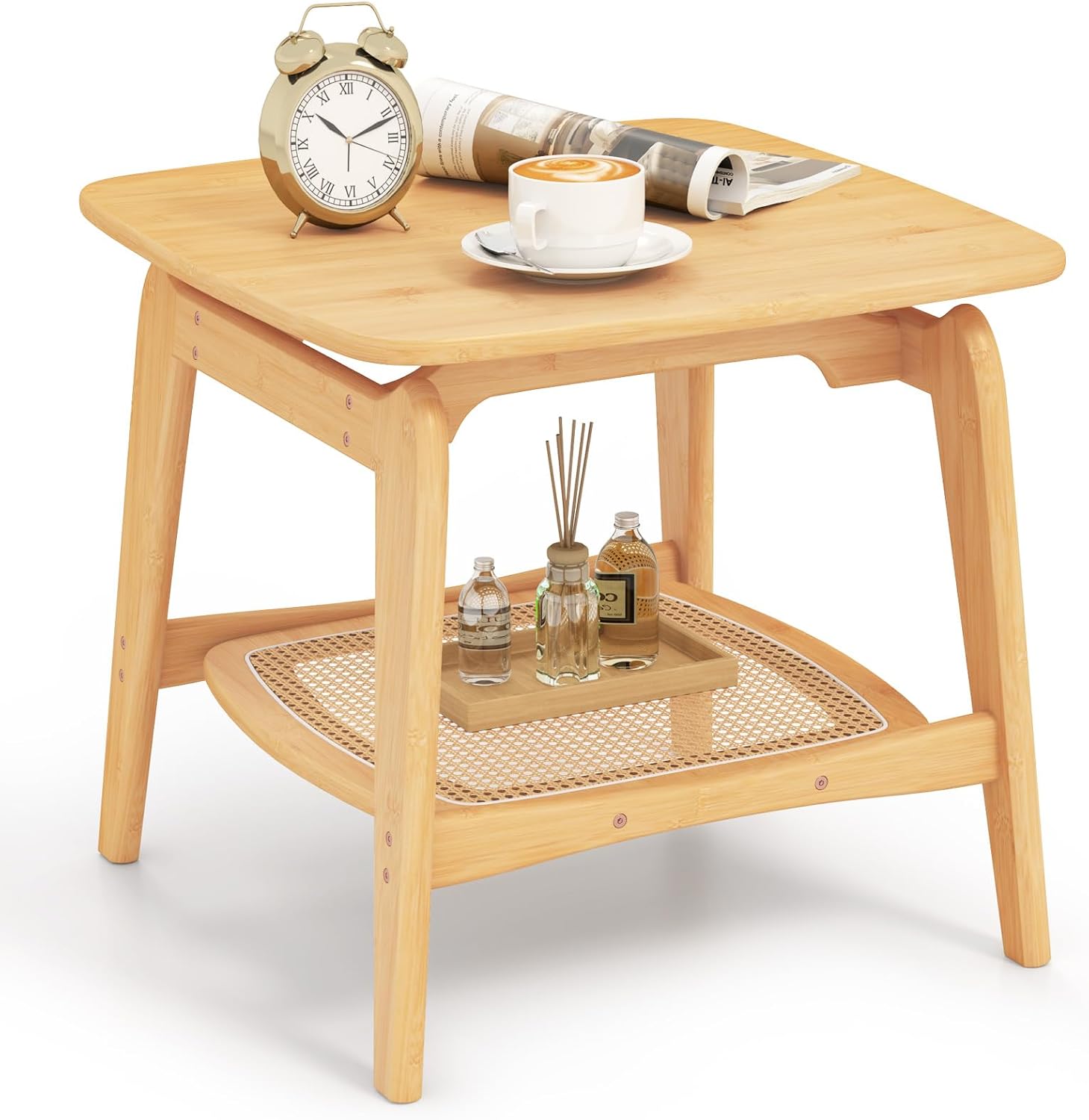 Amazon.com: Giantex Rattan Side Table, Boho End Table with Storage ...