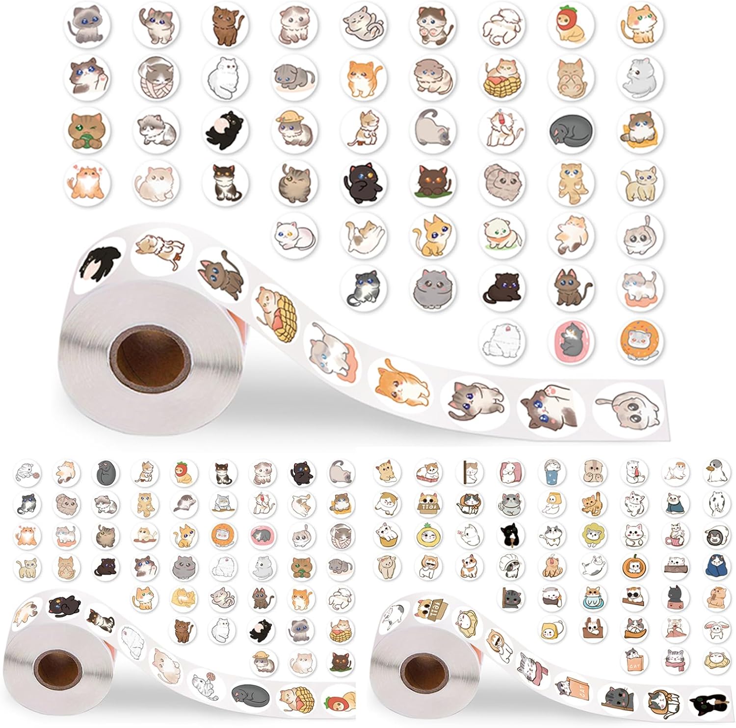 Amazon.com: DCSUCC Cat Roll Stickers, 600 Pcs Round Cute Kitten Roll ...