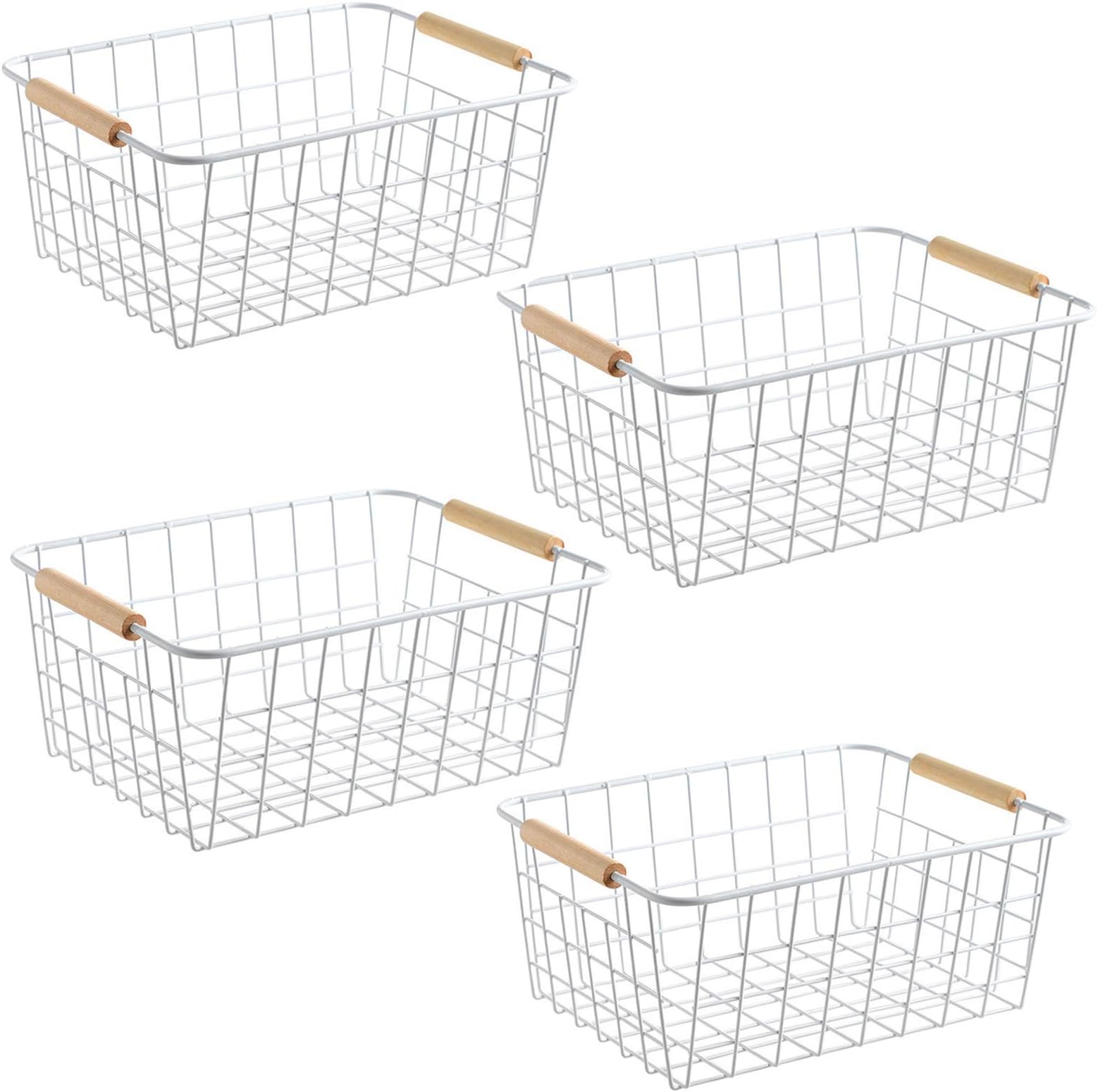 Amazon.com: Maxcheck 6 Pack 3 Size Metal Wire Baskets Wooden Handles ...