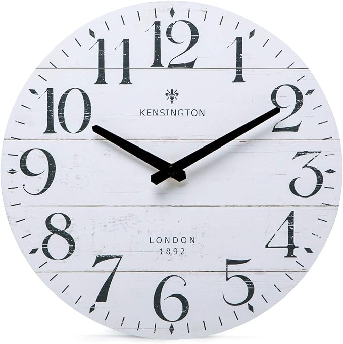 Amazon.com: NIKKY HOME Farmhouse White Wall Clock - 12 Inch Quartz ...