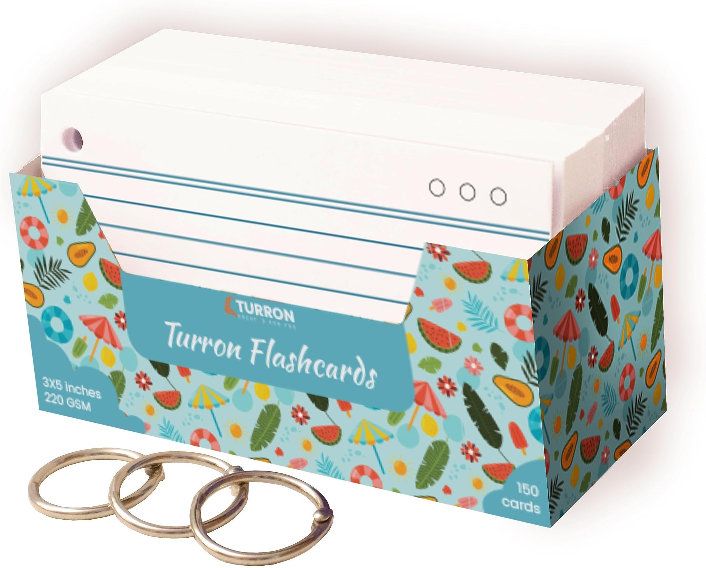 Turron One Side Ruled Index Flash Cards Tray - 200 GSM, 150 Cards, 3x5 ...