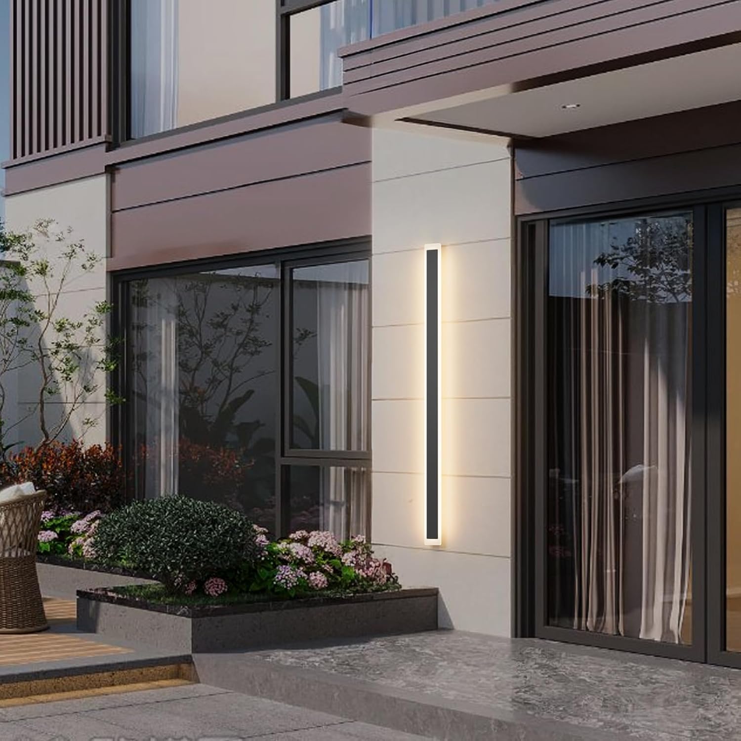 Tipace Modern LED Outdoor Sconce Black Exterior Wall Light Fixture 59IN ...