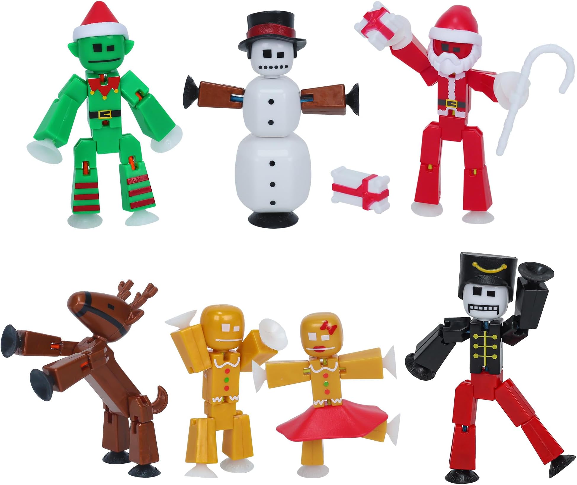 Zing StikBot Christmas Crew Pack - Santa, Snowman, Elf, Gingerbread Man ...