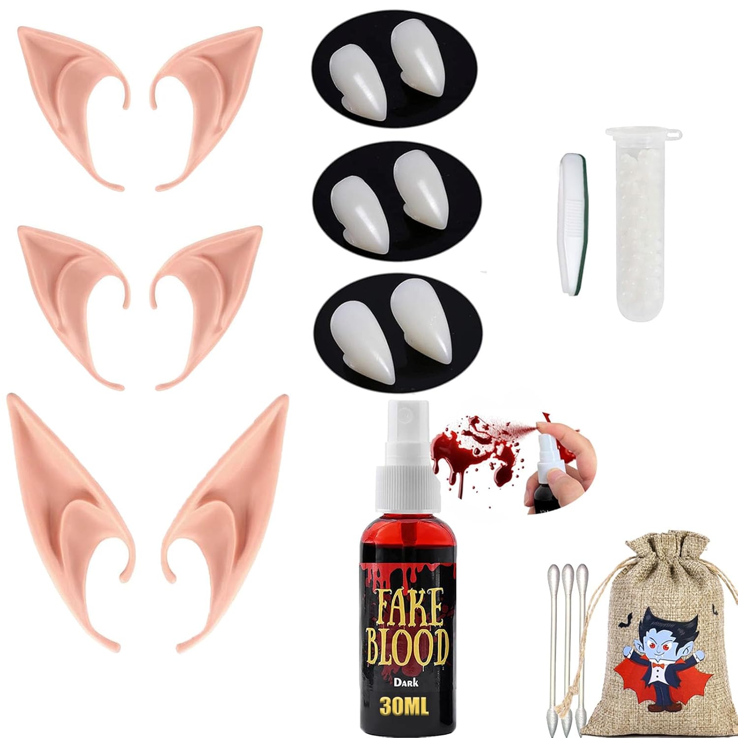 Amazon.com: Vampire Fangs (3 Pairs 3 Sizes) & Vampire (Elf) Ears (3 ...