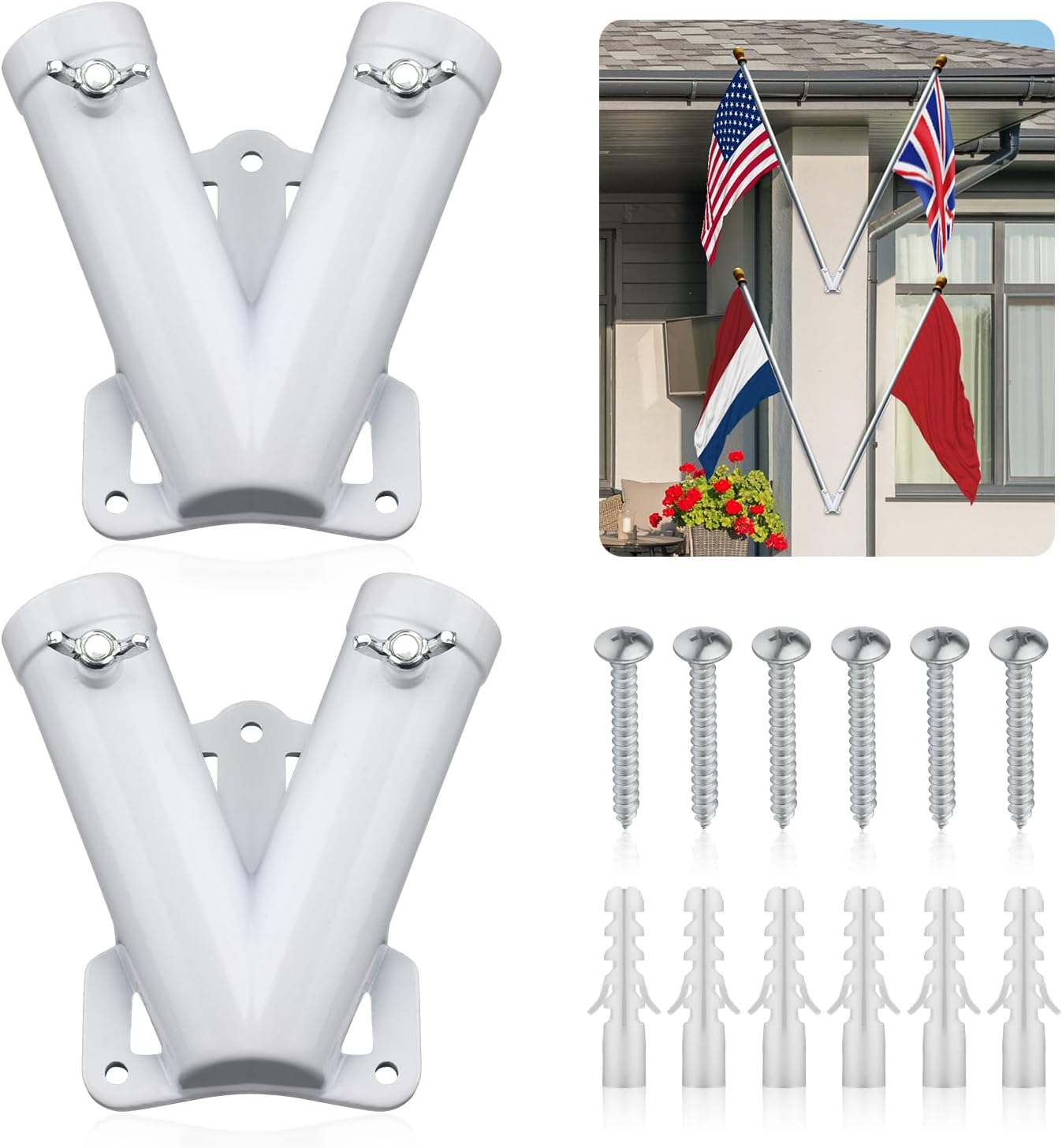 Amazon.com : XIHIRCD 2pcs Double Flag Pole Bracket Holder, V Shape ...